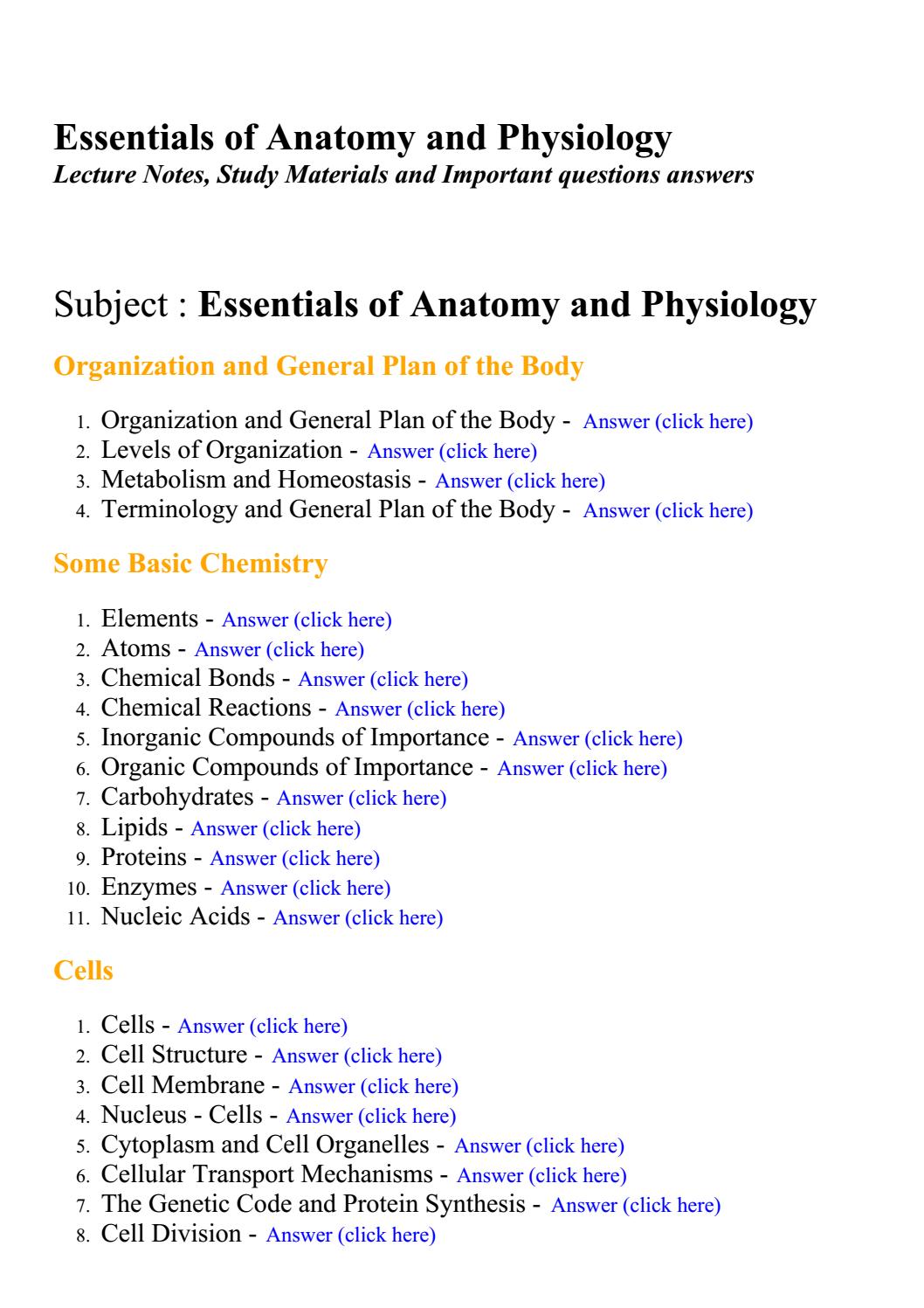 Essentials Of Anatomy And Physiology Lecture Notes Study Materials