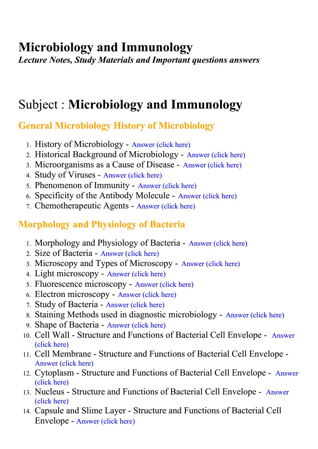 Microbiology And Immunology Lecture Notes Study Materials And Microbiology And Immunology Lecture Notes Study Materials And