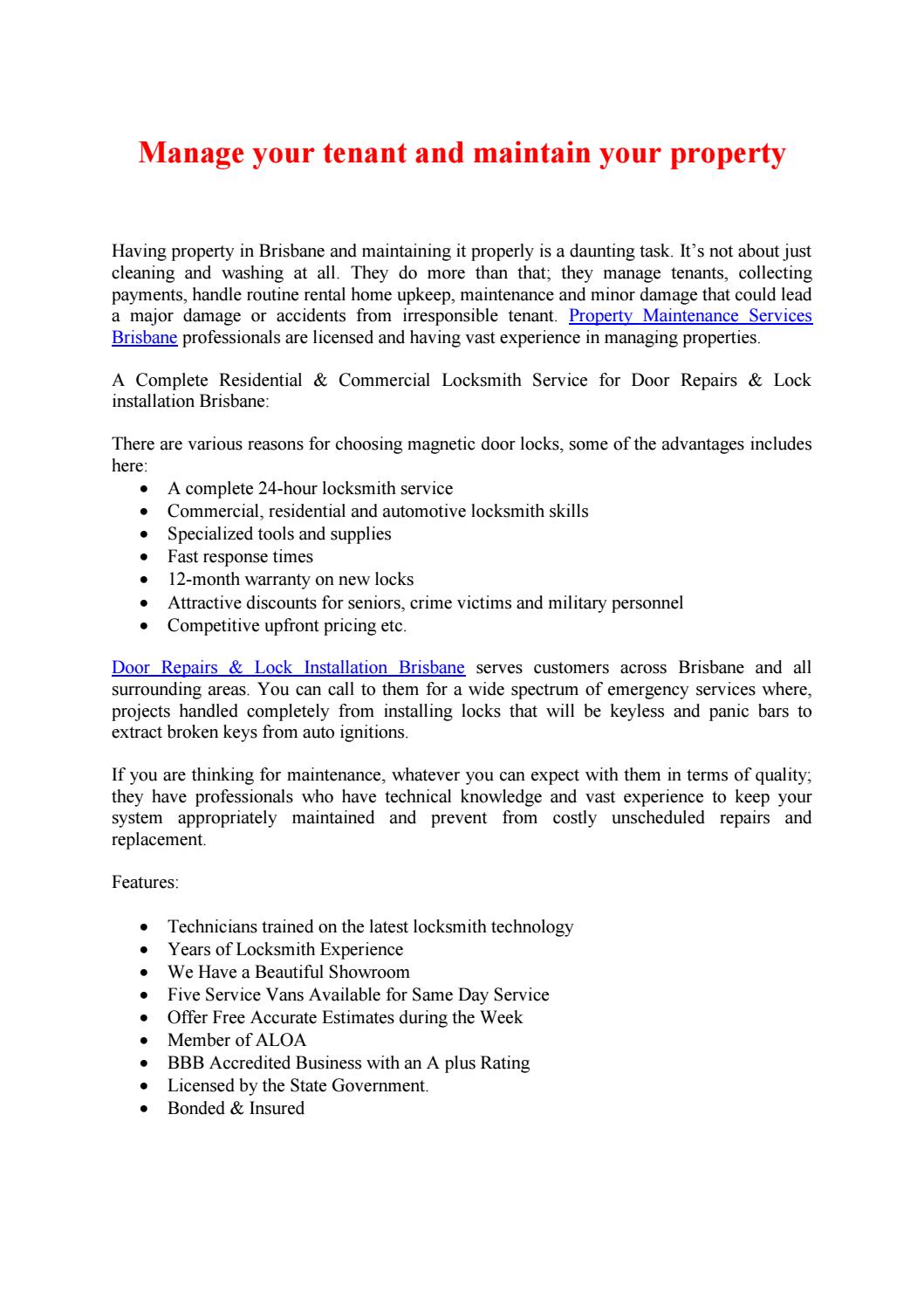 Manage your tenant and maintain your property by morganolivia924 - Issuu