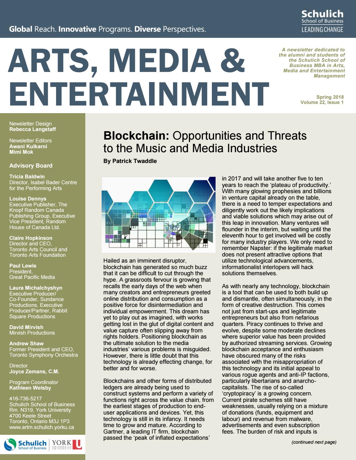 Arts, Media & Entertainment Newsletter 2018 by Schulich School of ...