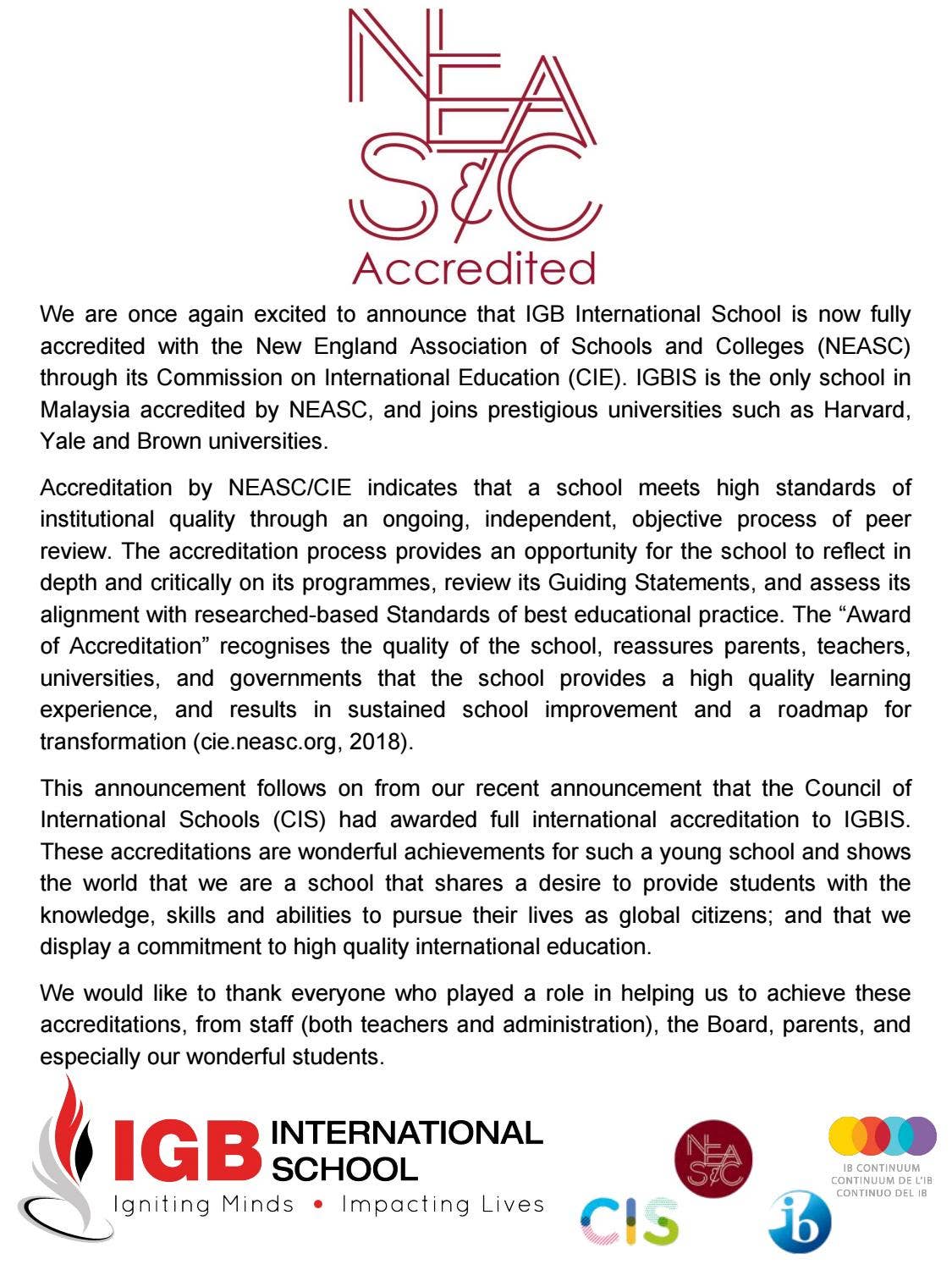 NEASC Accreditation by IGB International School - Issuu