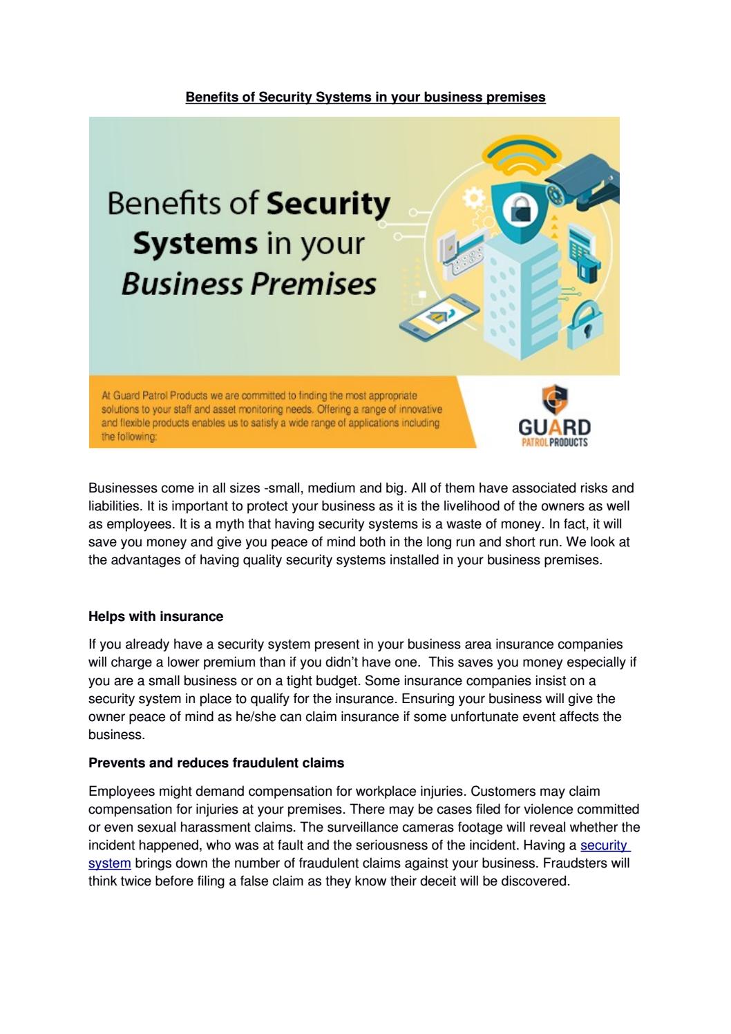 Benefits of security systems in your business premises by Guard Patrol ...