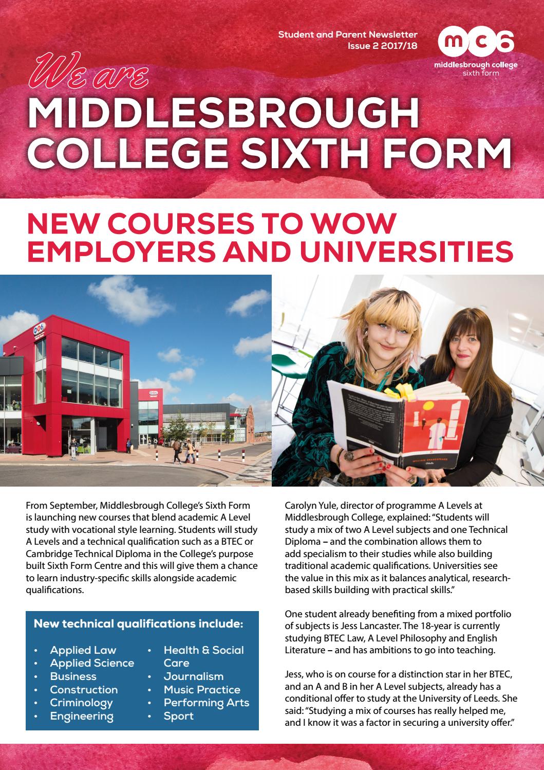 Middlesbrough College Sixth Form Student and Parent Newsletter by ...