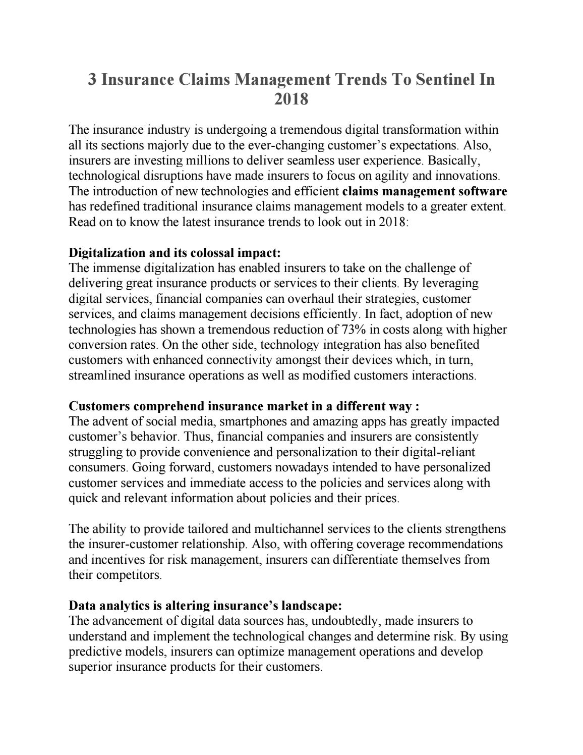 3 Insurance Claims Management Trends To Sentinel In 2018 by insureedge ...