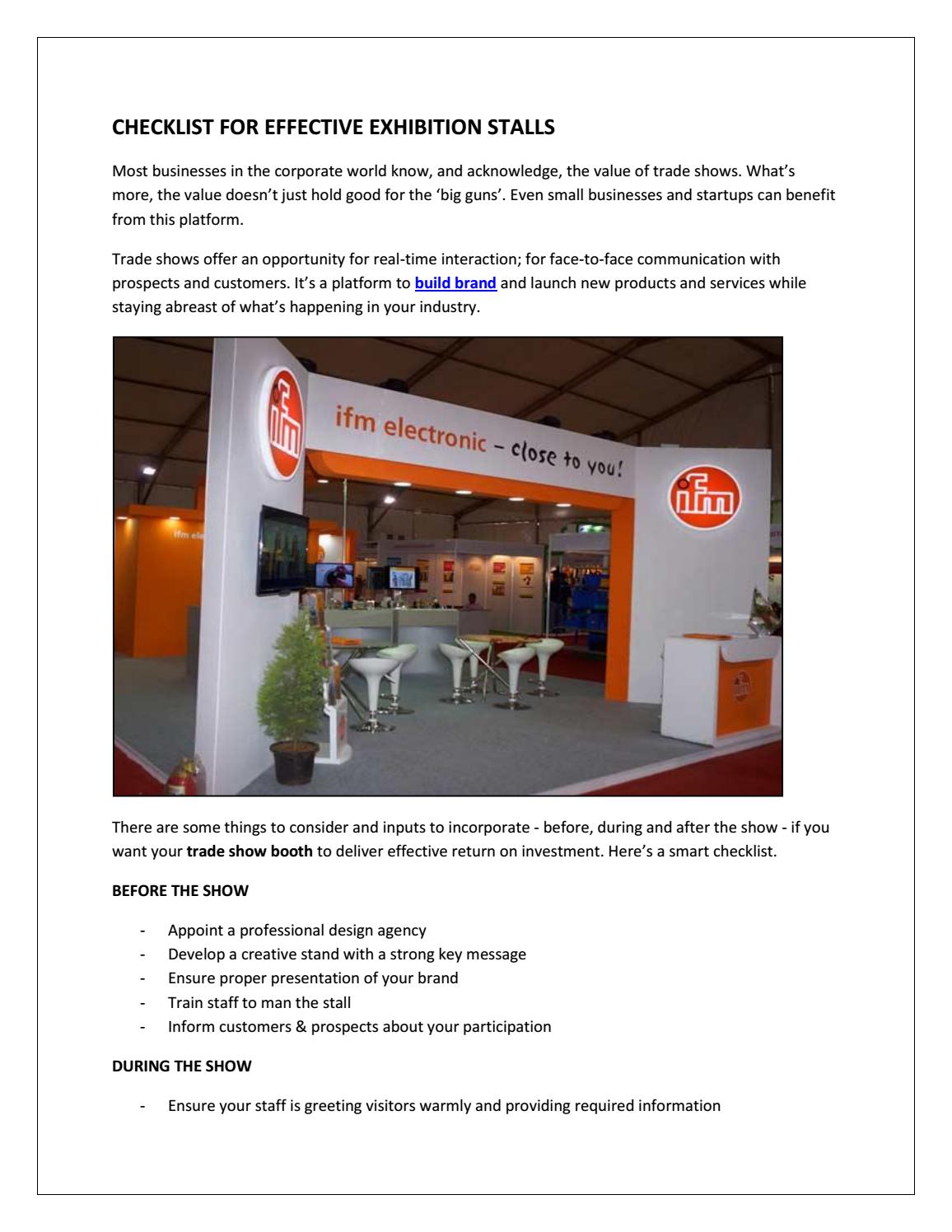 Checklist for effective exhibition stall by smartexhibitiondesign - Issuu