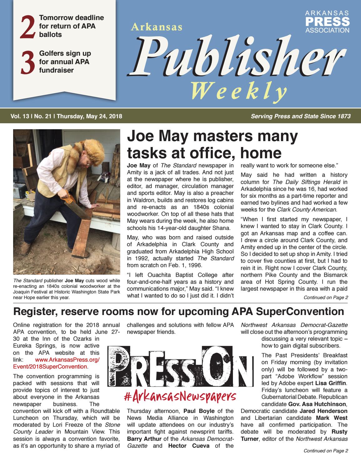 Arkansas Publisher Weekly: May 24, 2018 by Arkansas Press Association ...