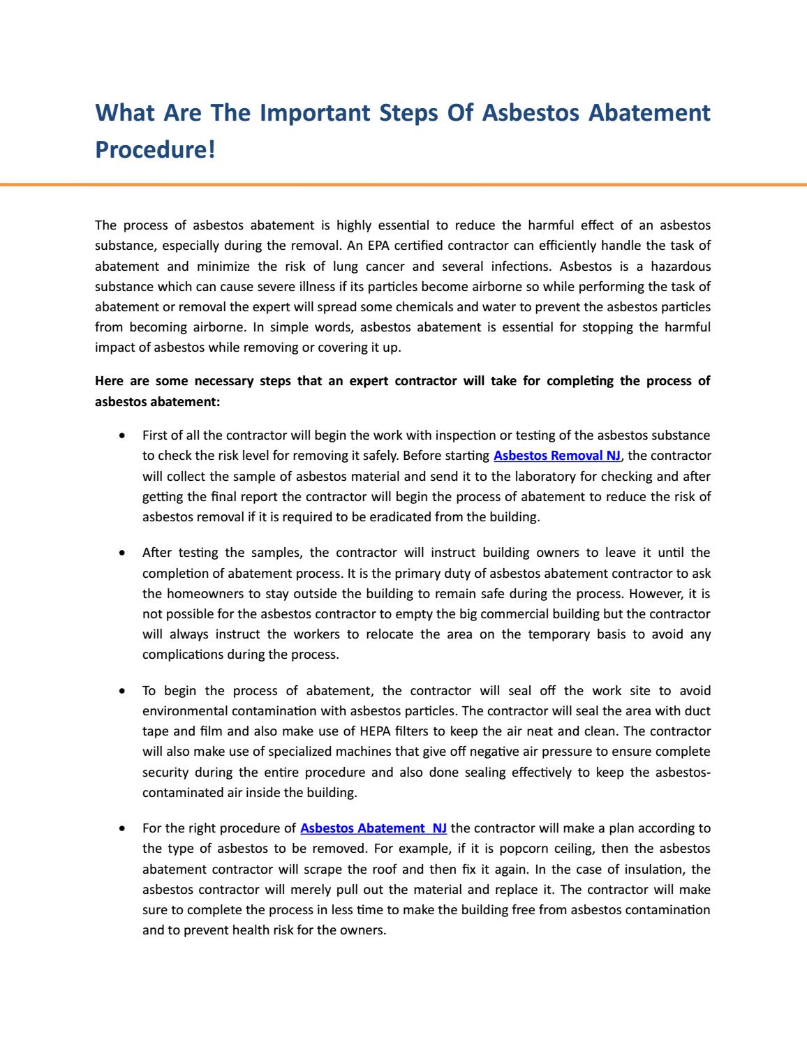 What are the important steps of asbestos abatement procedure by United ...