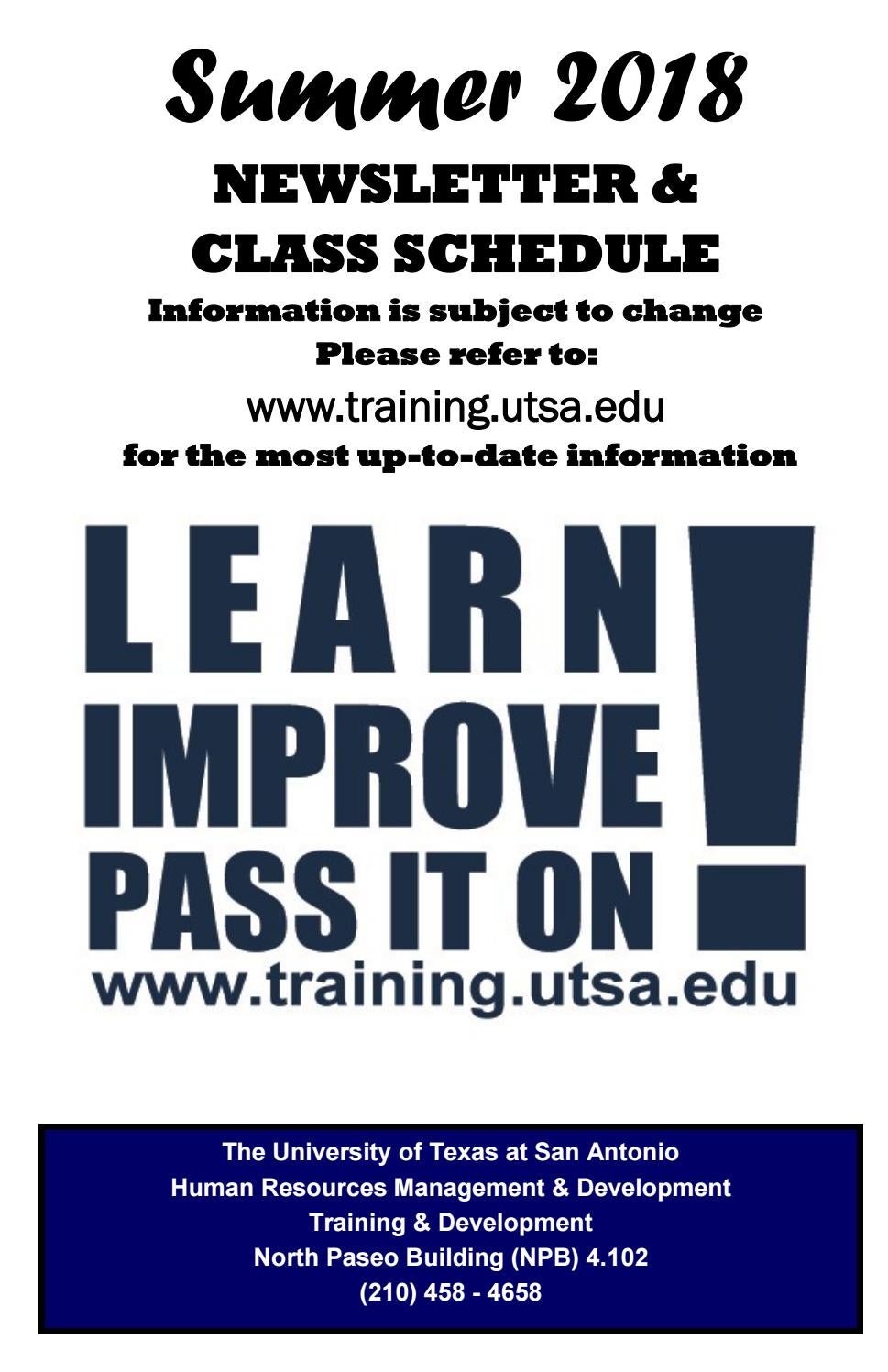 UTSA Training and Development Summer 2018 Newsletter and Class Schedule ...