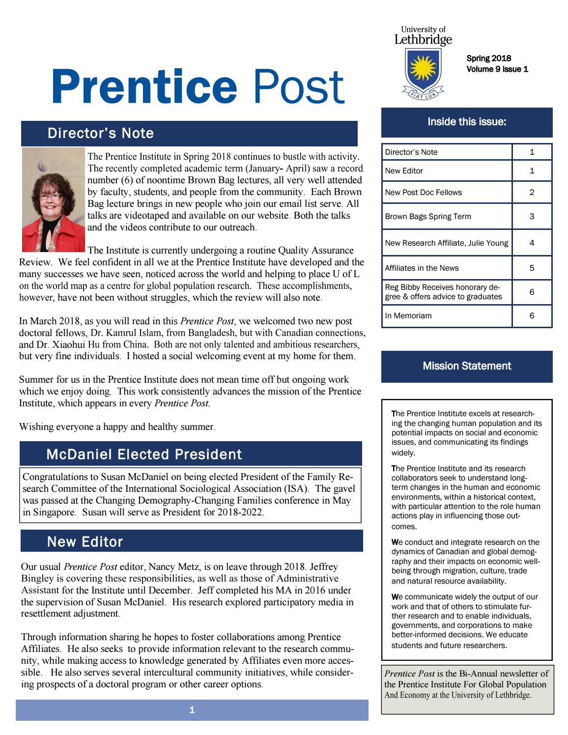 Prentice Post Spring 2018 by Prentice Institute - Issuu