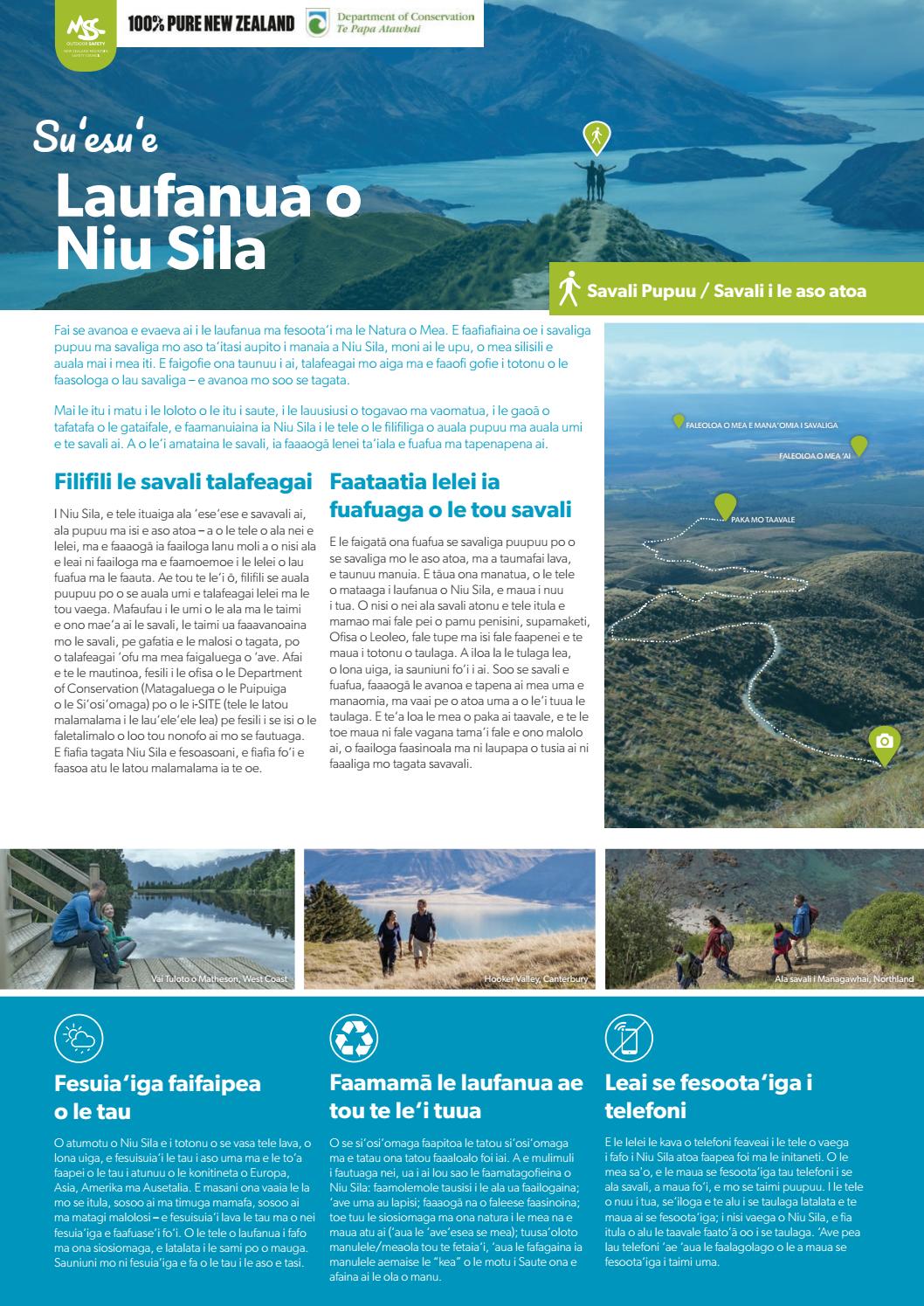NZ Day Hiking Brochure: Samoan by New Zealand Mountain Safety Council ...