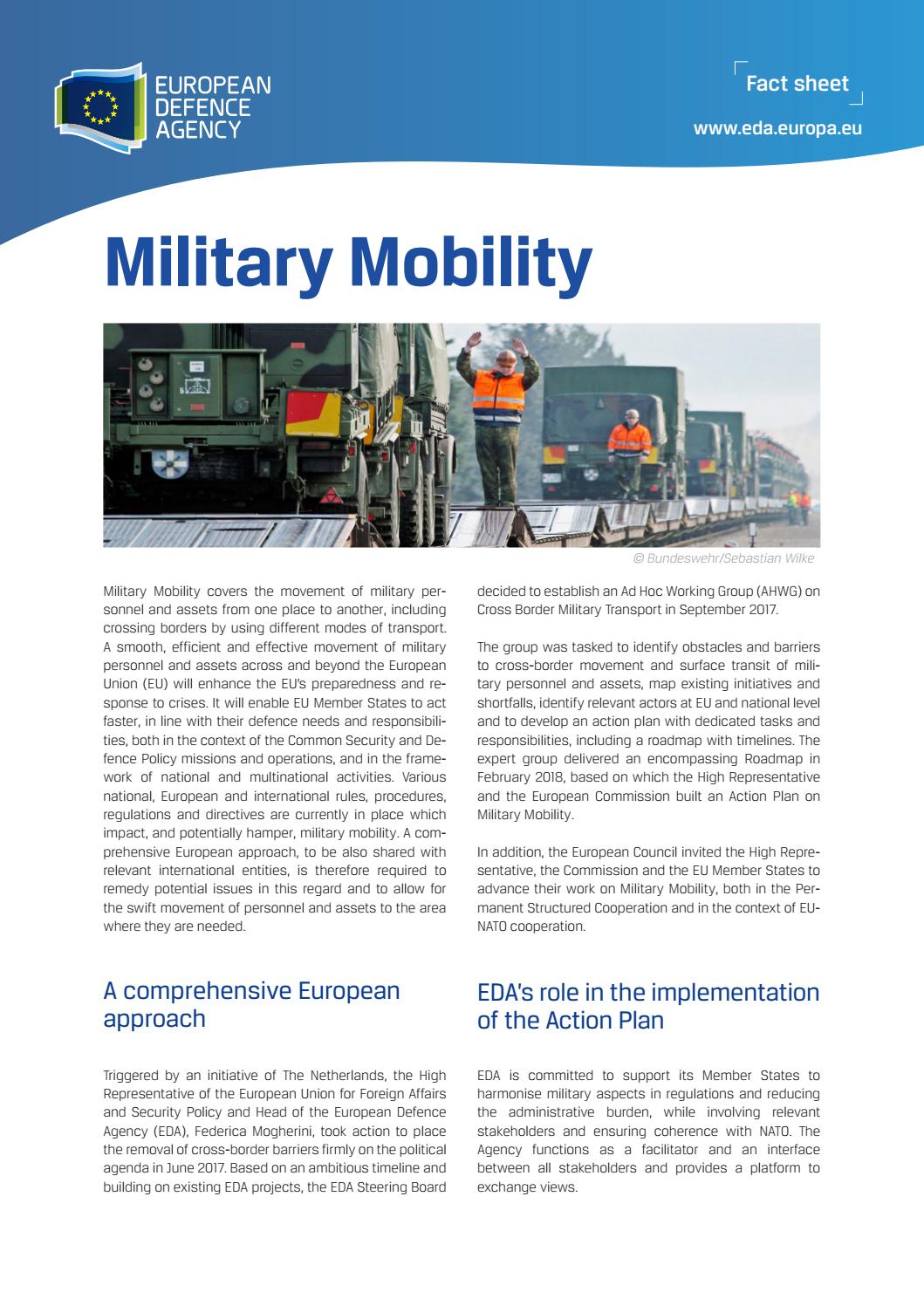 Factsheet: Military Mobility by European Defence Agency - Issuu