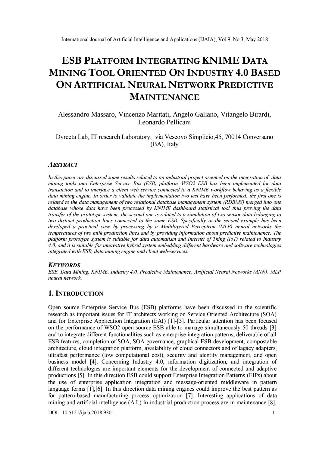 ESB Platform Integrating Knime Data Mining Tool Oriented on Industry 4. ...