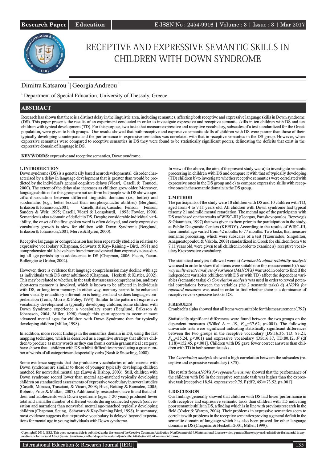 RECEPTIVE AND EXPRESSIVE SEMANTIC SKILLS IN CHILDREN WITH DOWN SYNDROME ...
