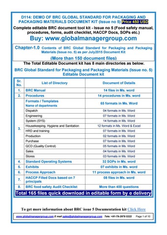 BRC issue 5 documents for packaging material by Global Manager Group ...