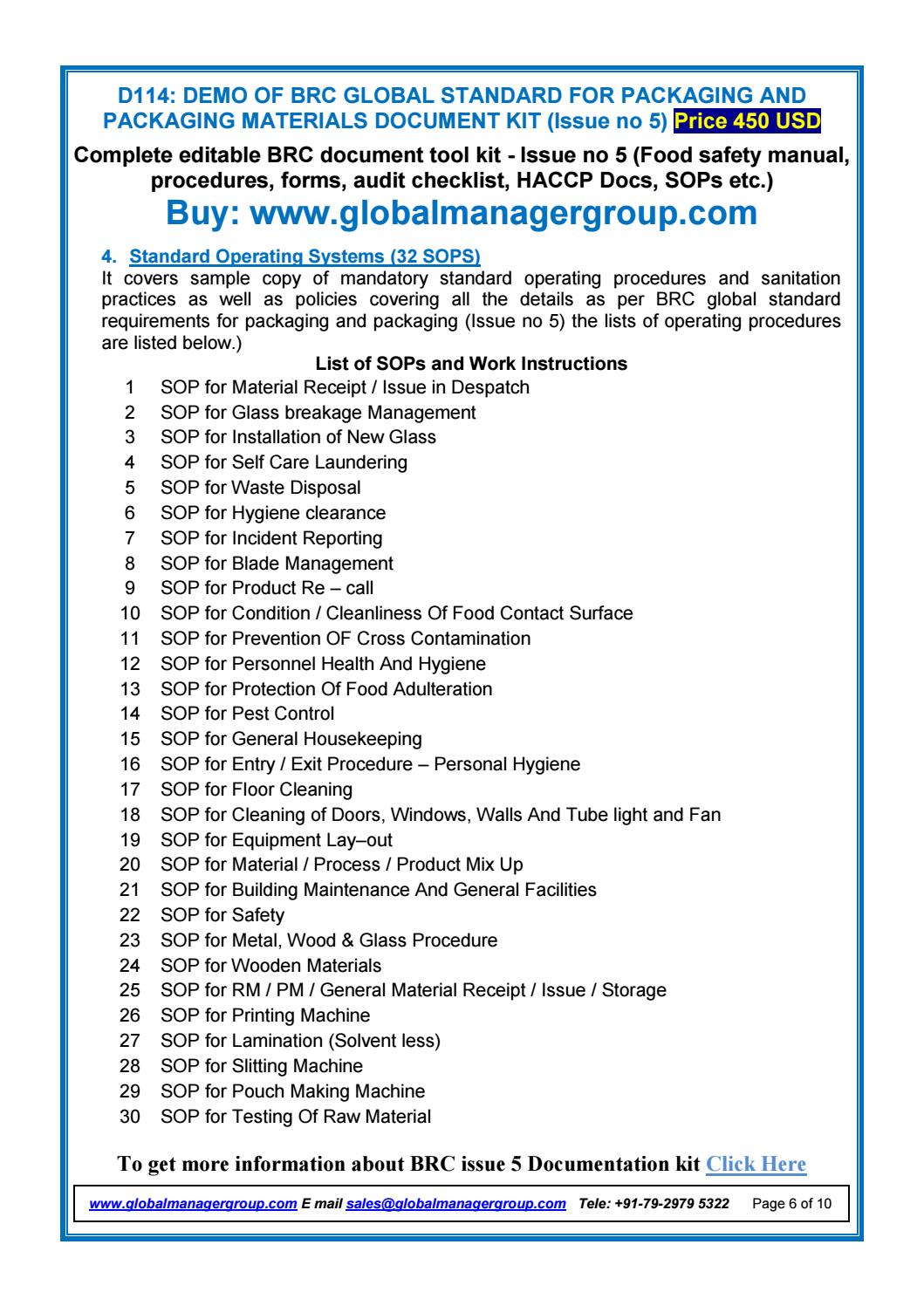 BRC issue 5 documents for packaging material by Global Manager Group ...