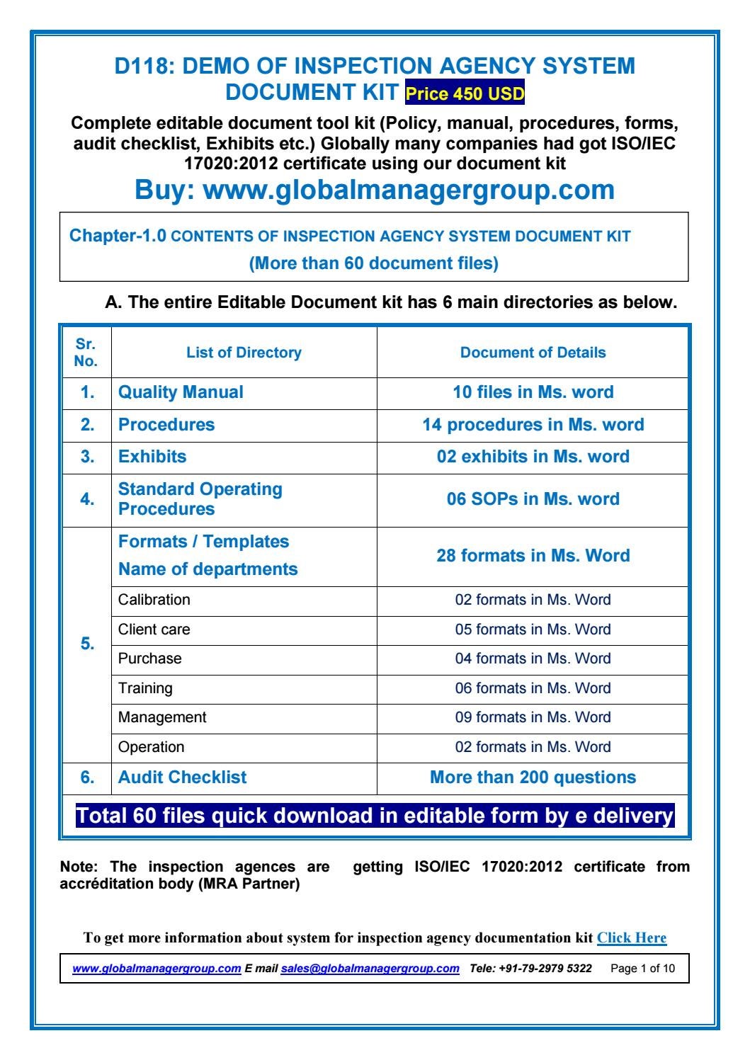 ISO IEC 17020 2012 Documentation by Global Manager Group - Issuu