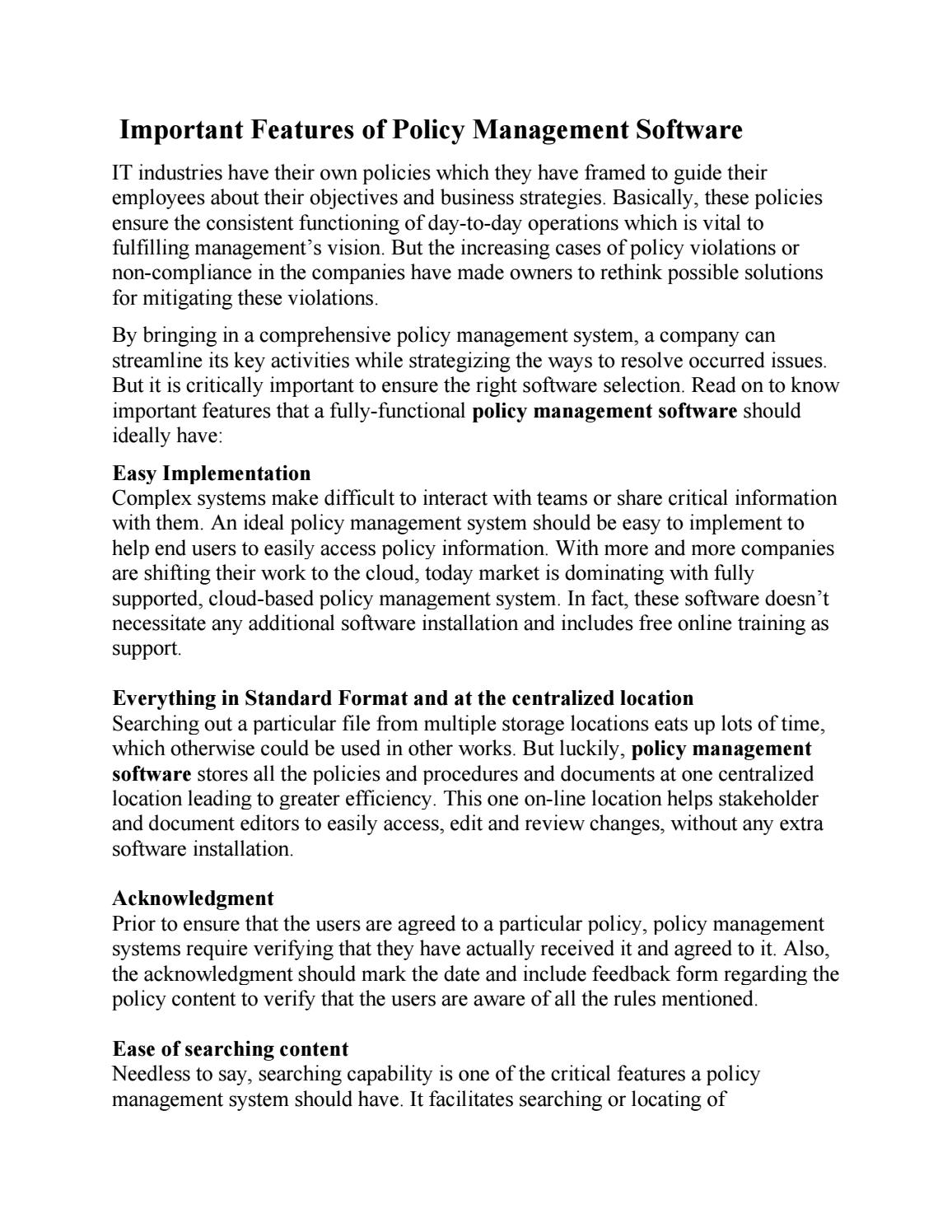 Important Features of Policy Management Software by insureedge - Issuu