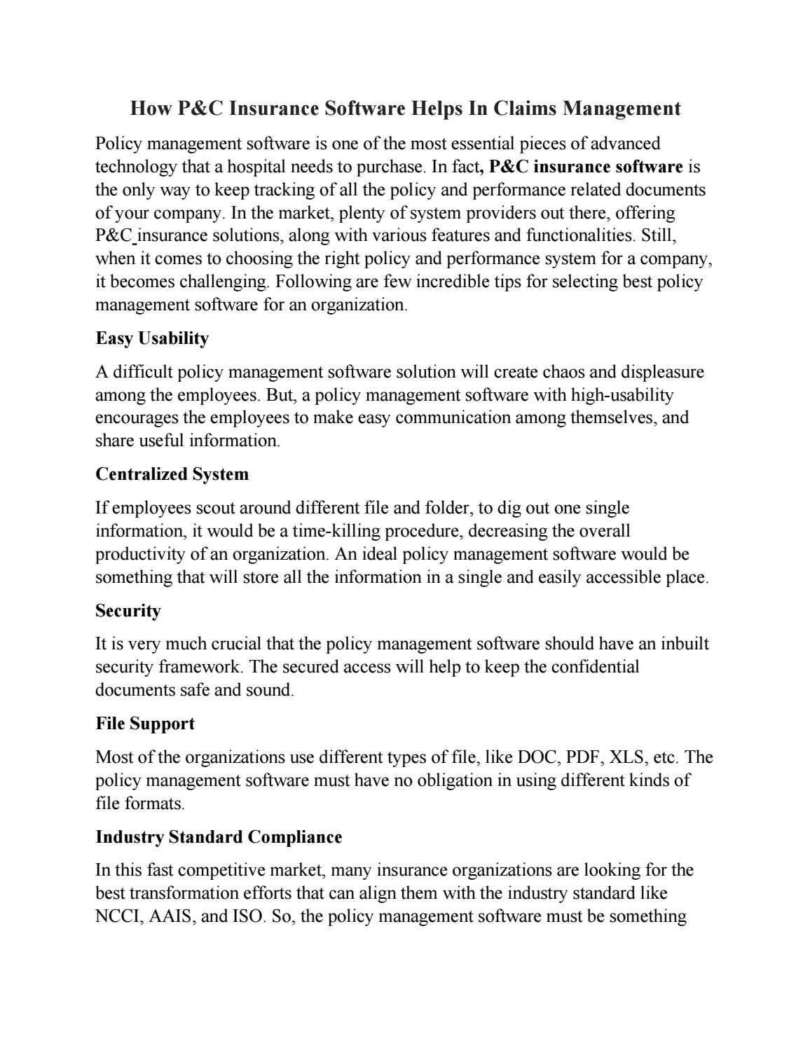 How P&C Insurance Software Helps In Claims Management by insureedge - Issuu