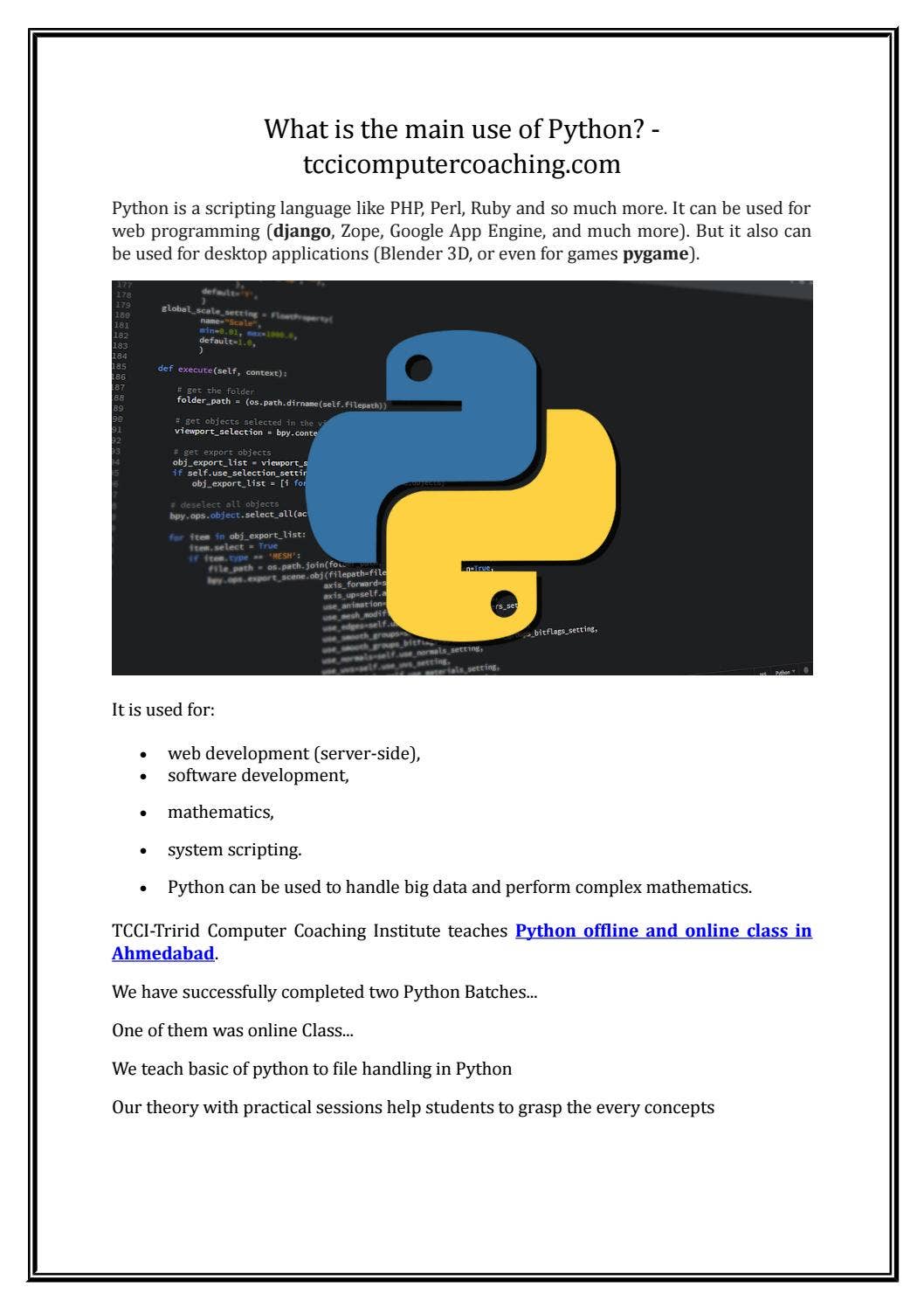 What is the main use of python tccicomputercoaching com by Rosario ...