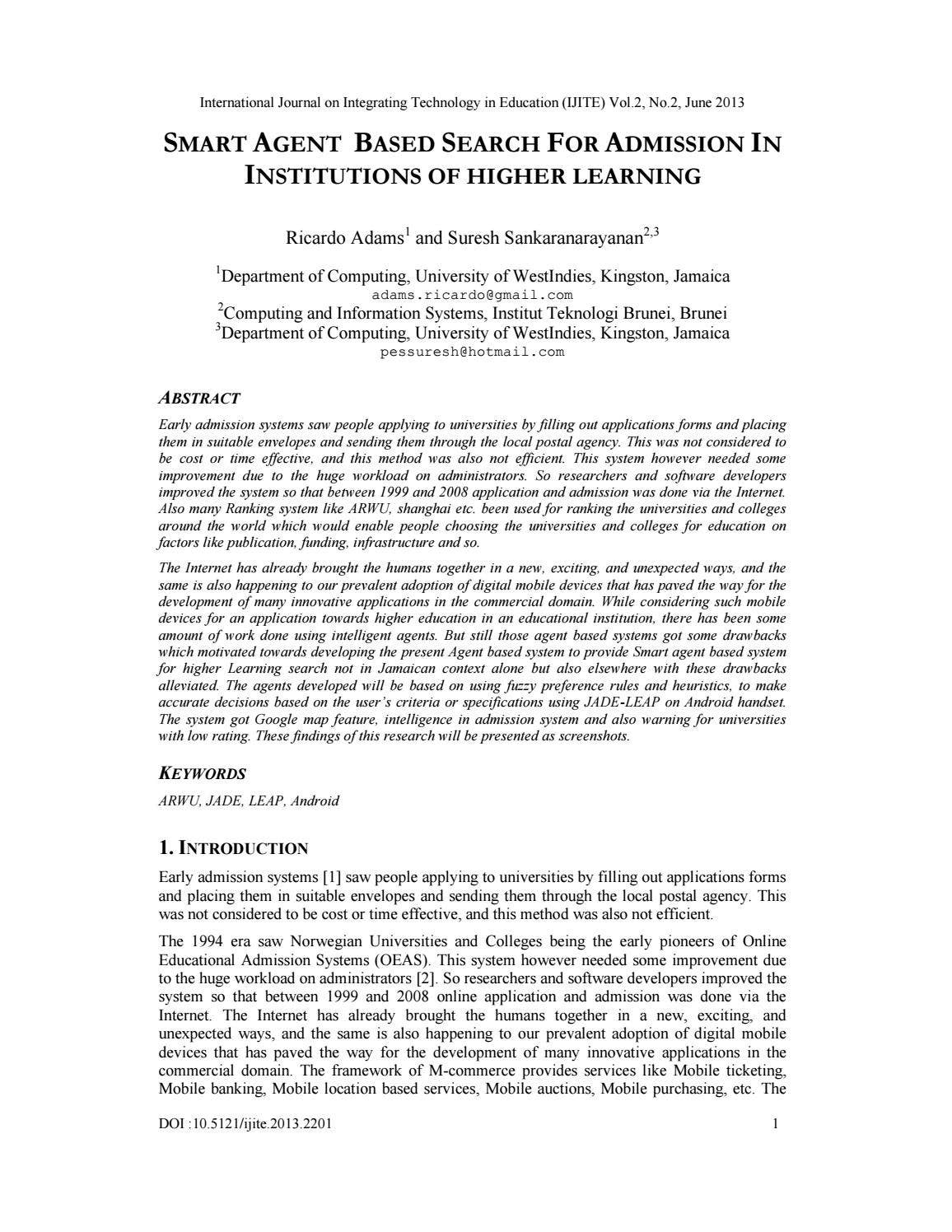 Smart Agent Based Search For Admission In Institutions of higher ...