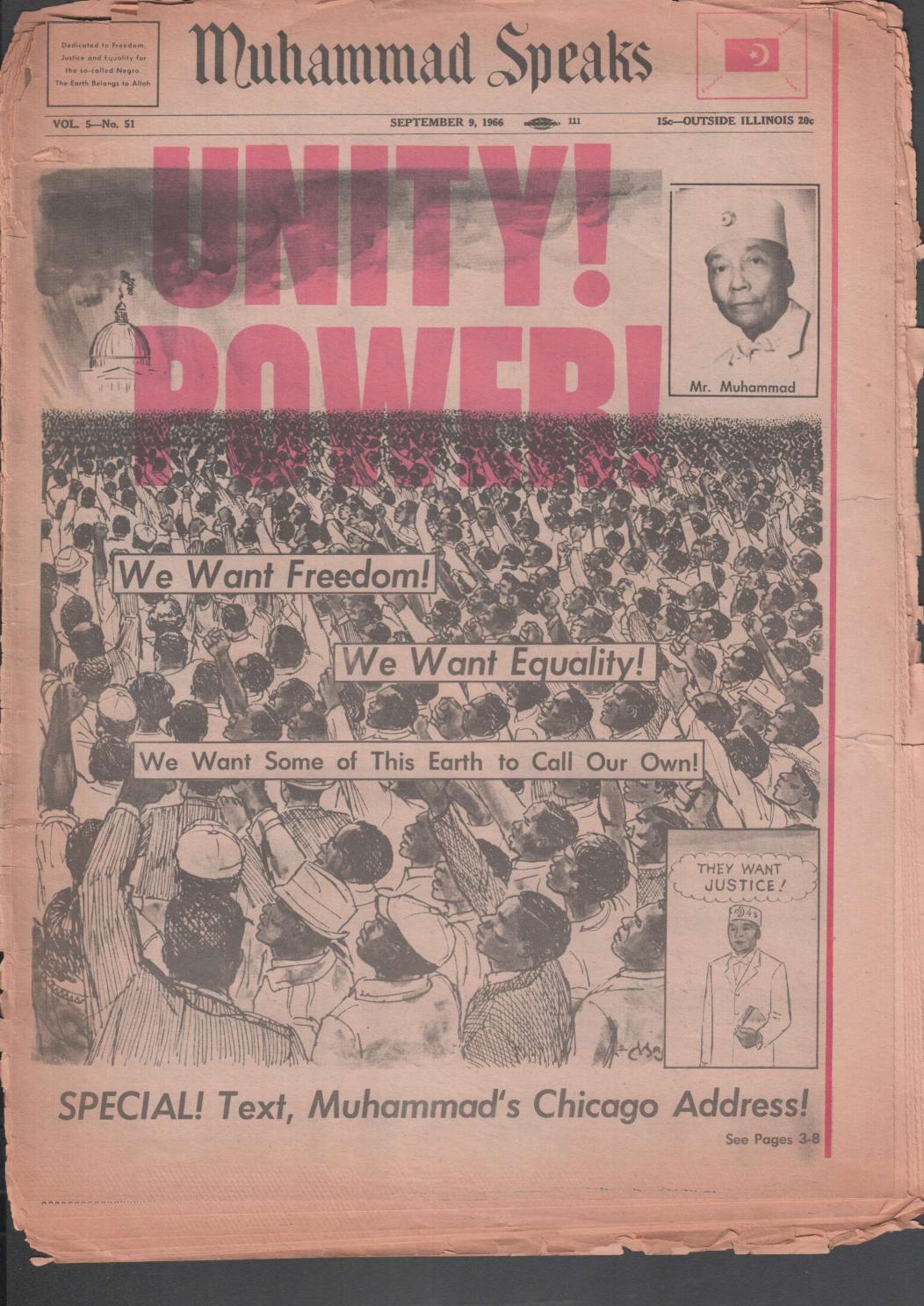 Muhammad Speaks Newspaper "Unity! Power!" September 9,1966 by Muhammad ...