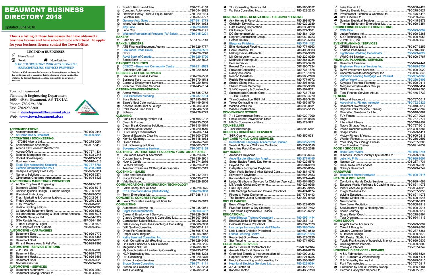 Beaumont Business Directory 2018 by Beaumont-Alberta - Issuu