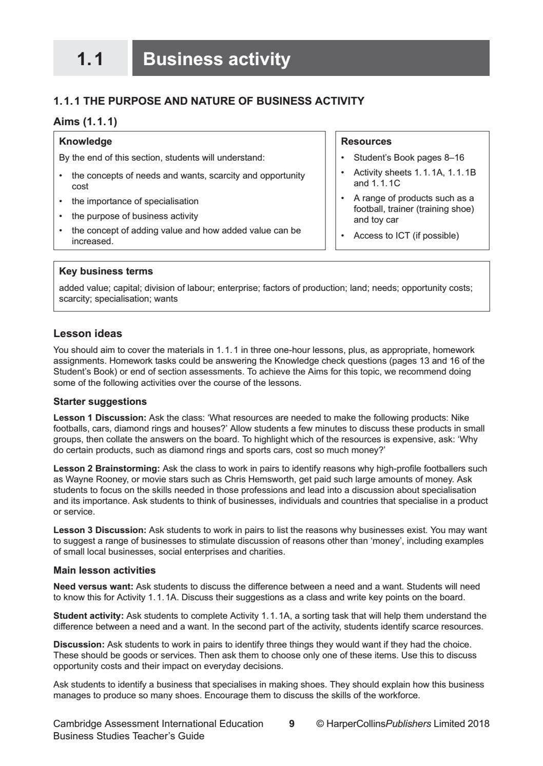 Cambridge IGCSE® Business Studies Teacher’s Guide Preview by Collins ...