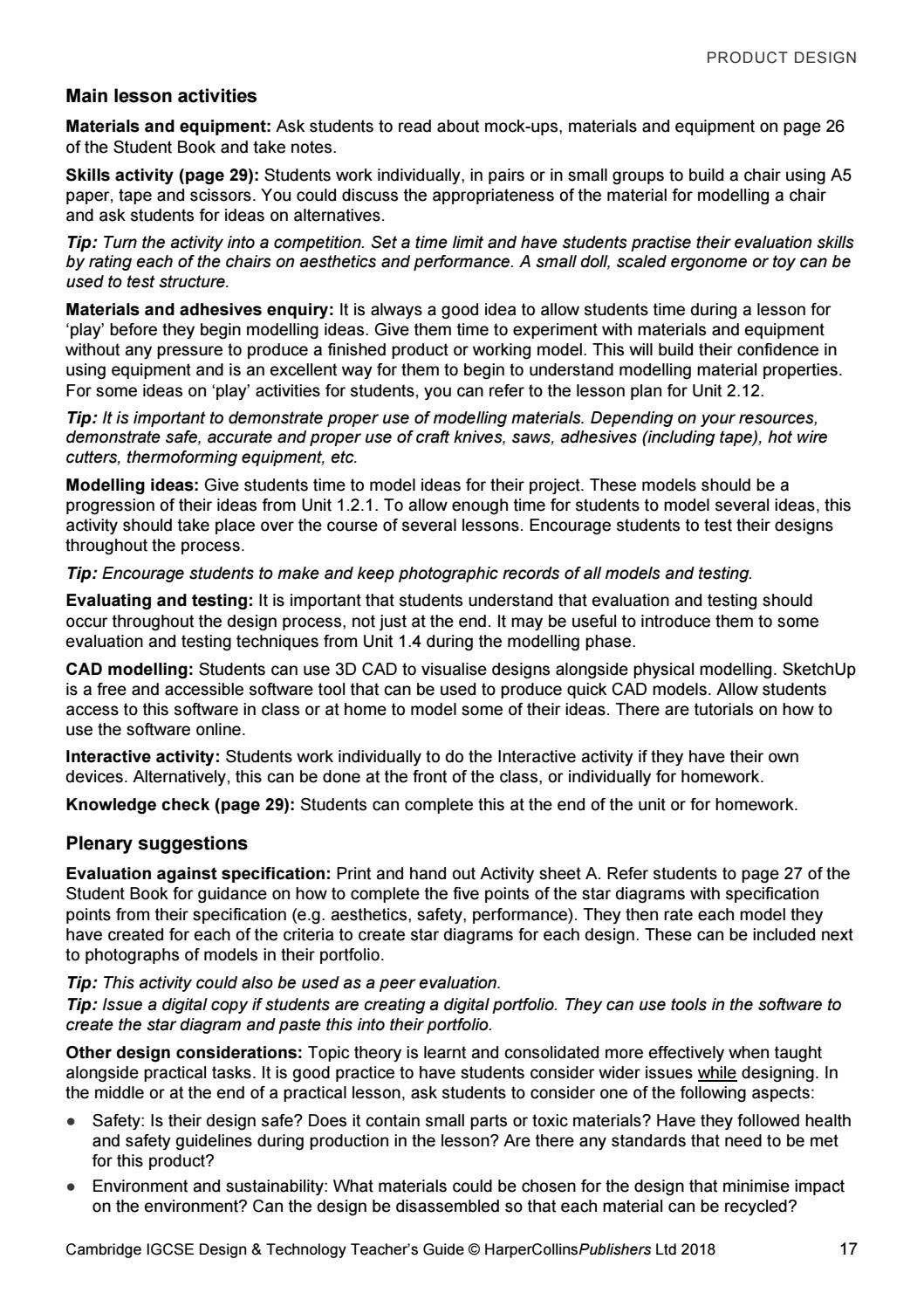 Cambridge IGCSE® Design and Technology Teacher’s Guide Preview by ...