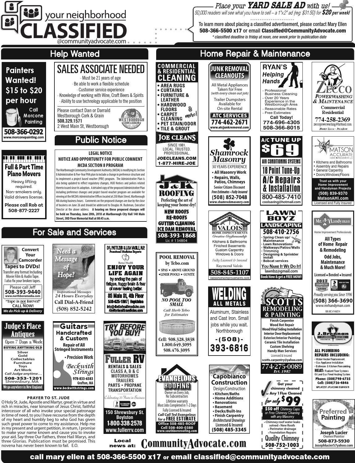 Classifieds for june 22 by Community Advocate - Issuu