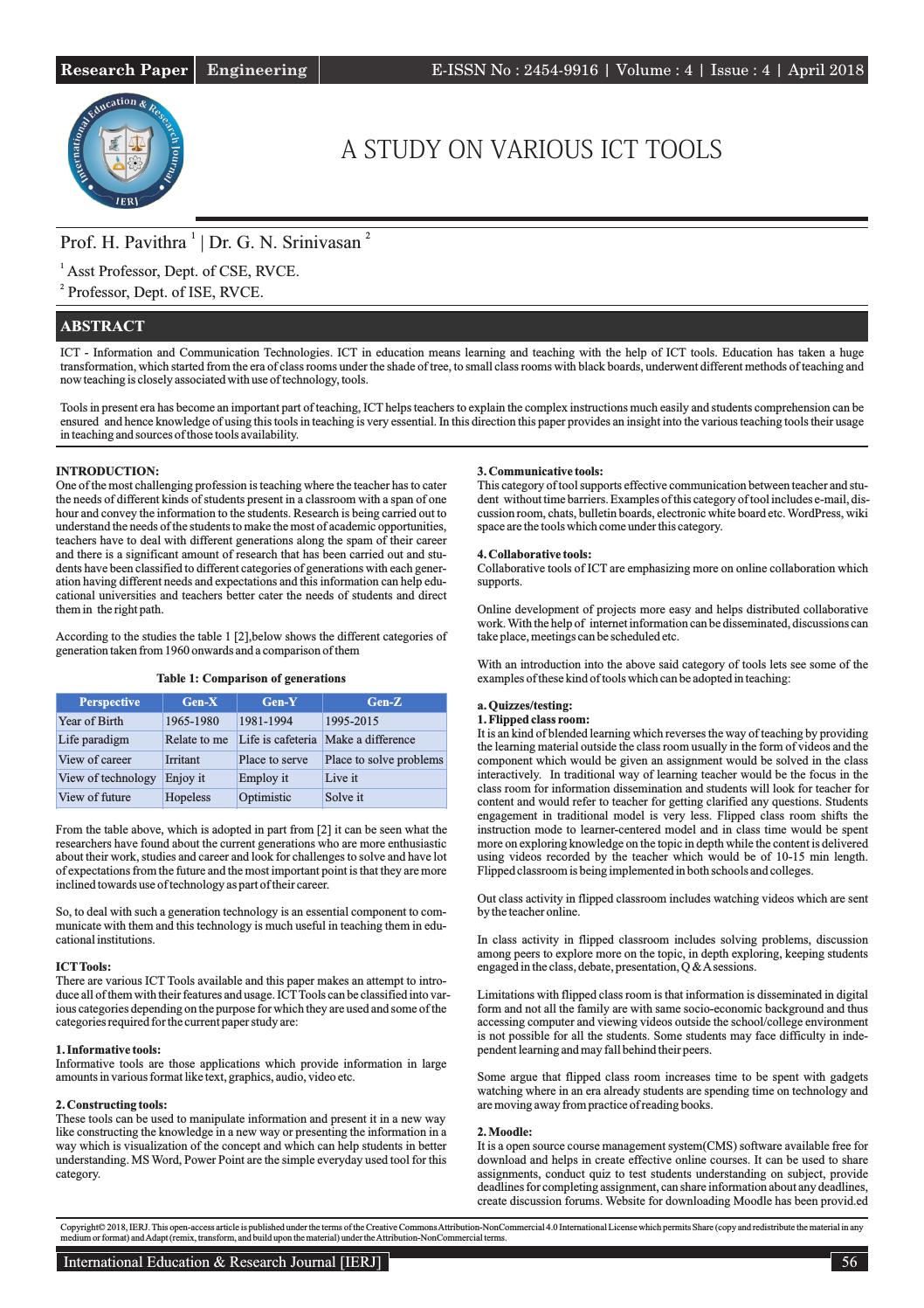 A STUDY ON VARIOUS ICT TOOLS by International Education and Research ...