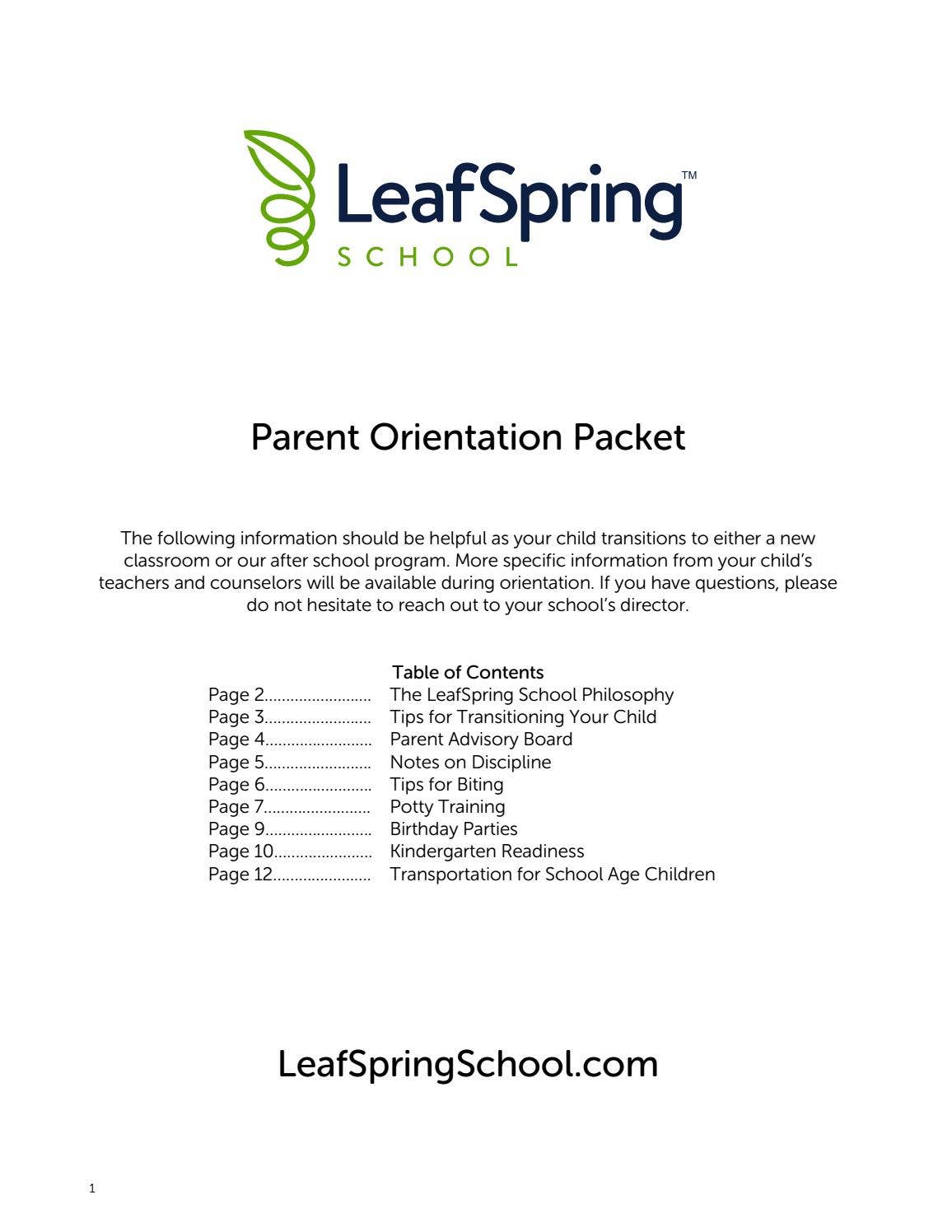 LeafSpring School Parent Orientation Packet by LeafSpring School - Issuu