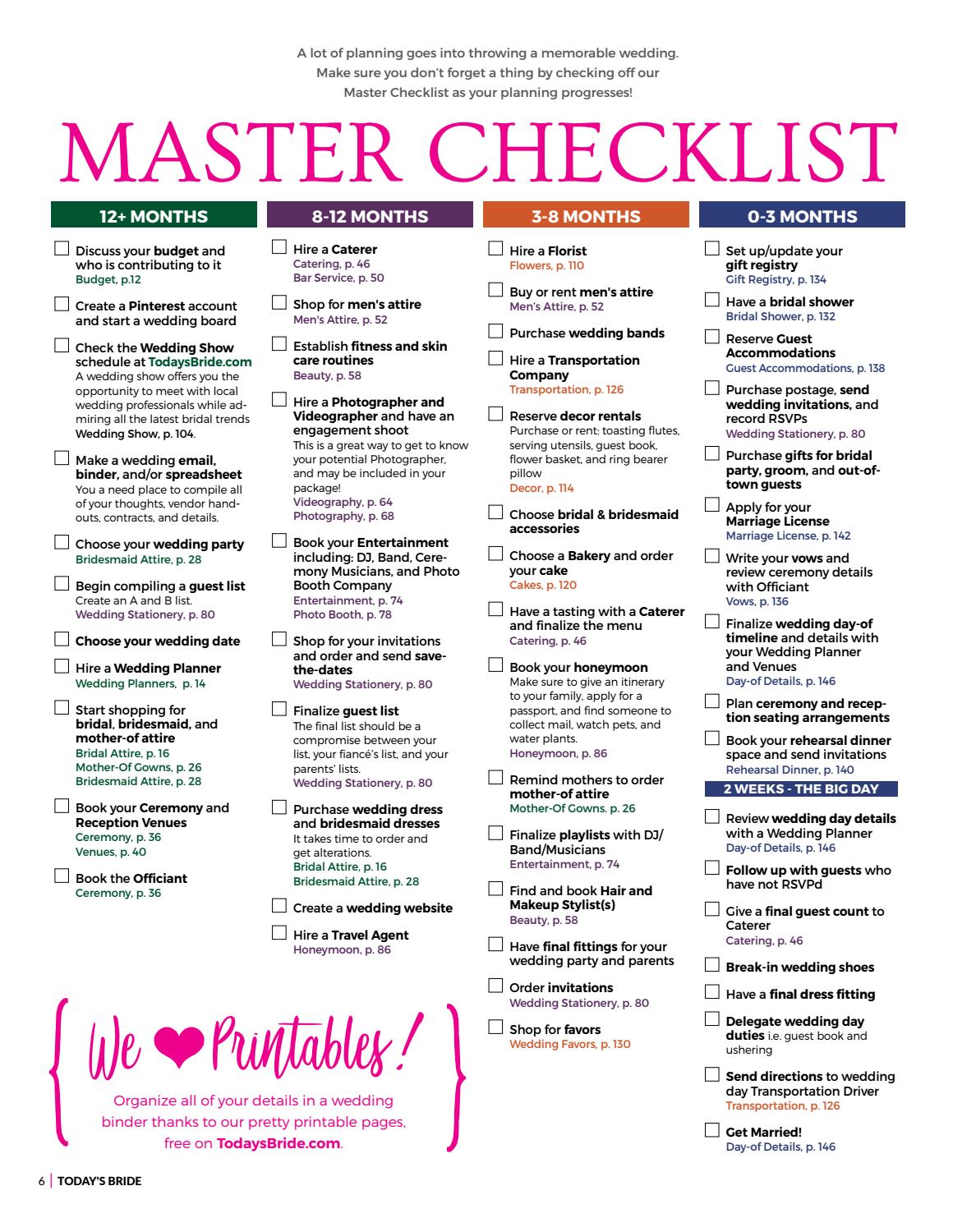 Printable Wedding Checklists