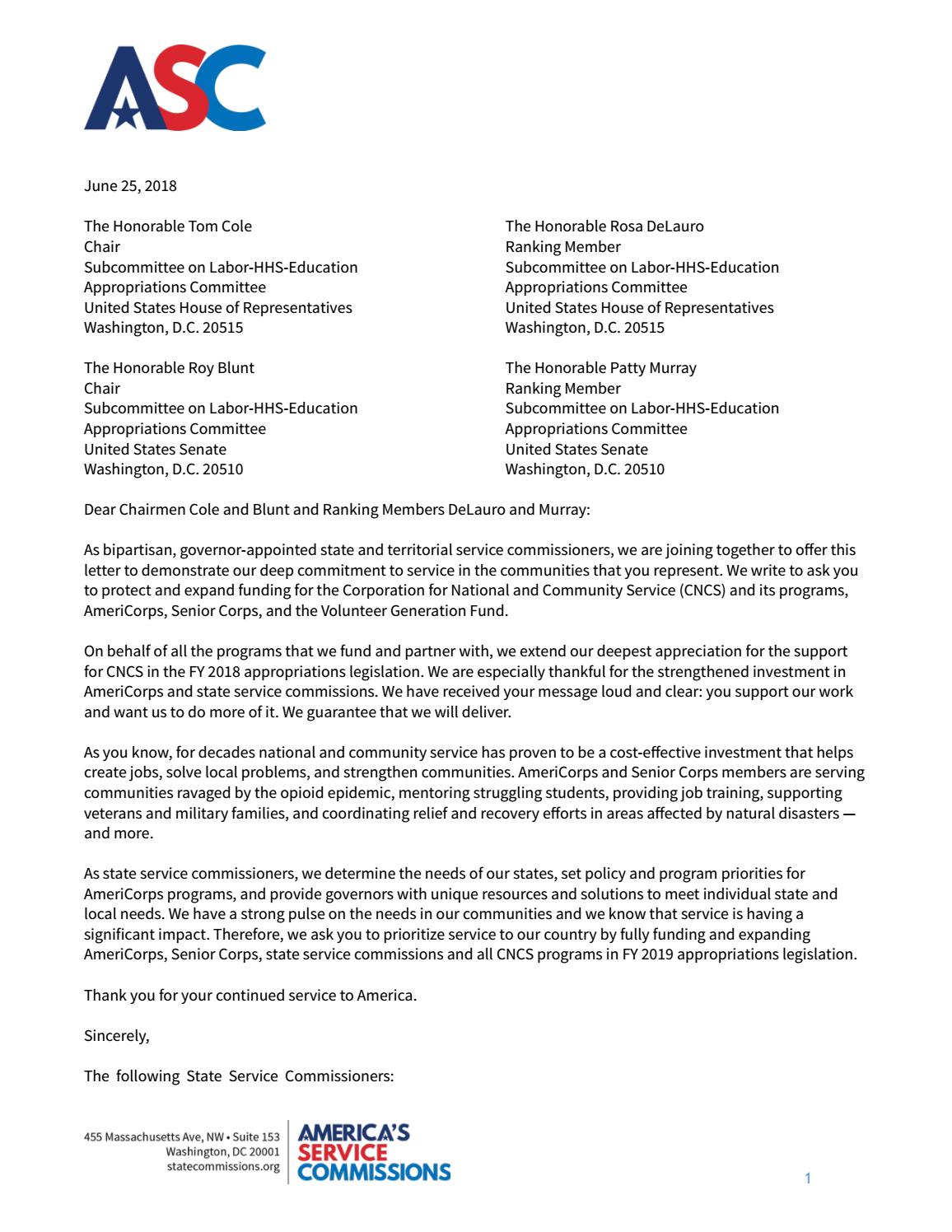 Commissioner Sign On Letter - June 2018 by America's Service ...