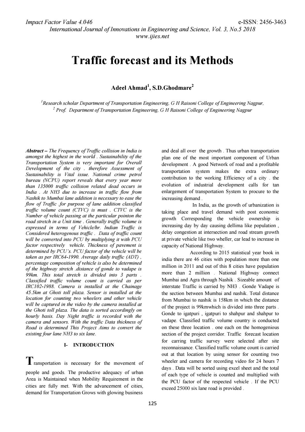Traffic forecast and its methods by International Journal of ...