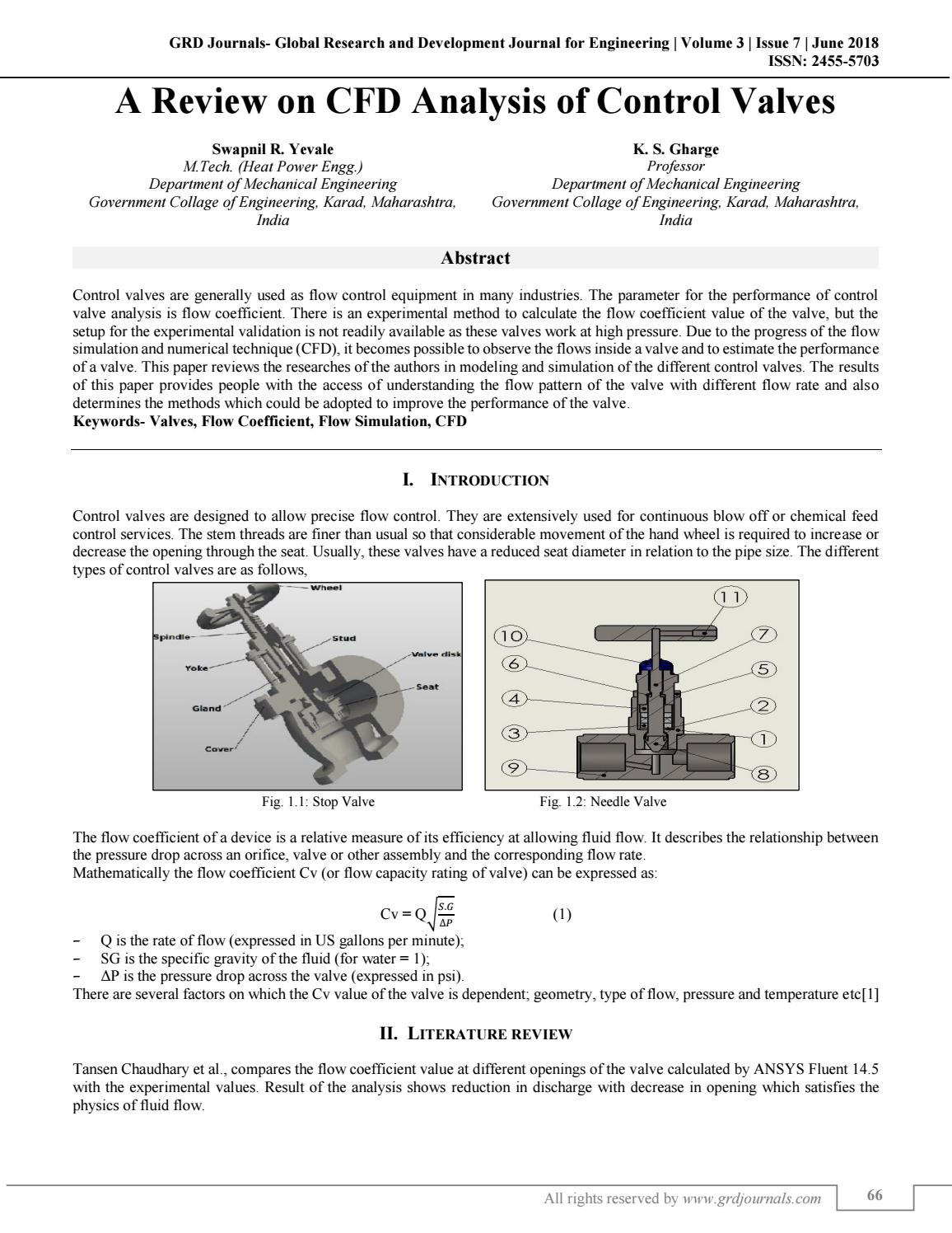 A Review on CFD Analysis of Control Valves by GRD Journals - Issuu