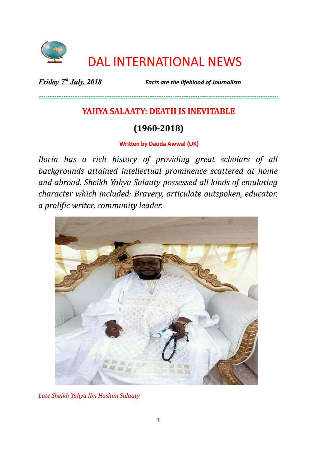 SHEIKH YAHYA SALATY:DEATH IS INEVITABLE BY DAUDA AWWAL (UK) by Awwal ...