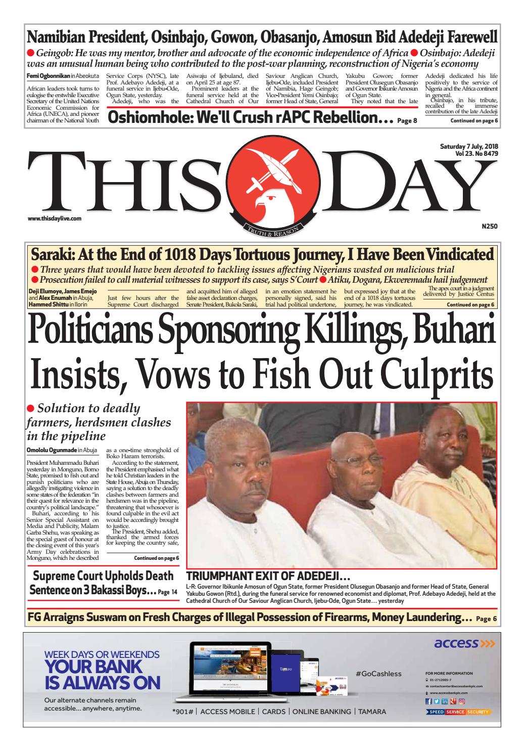 Saturday 7th July 2018 by THISDAY Newspapers Ltd - Issuu
