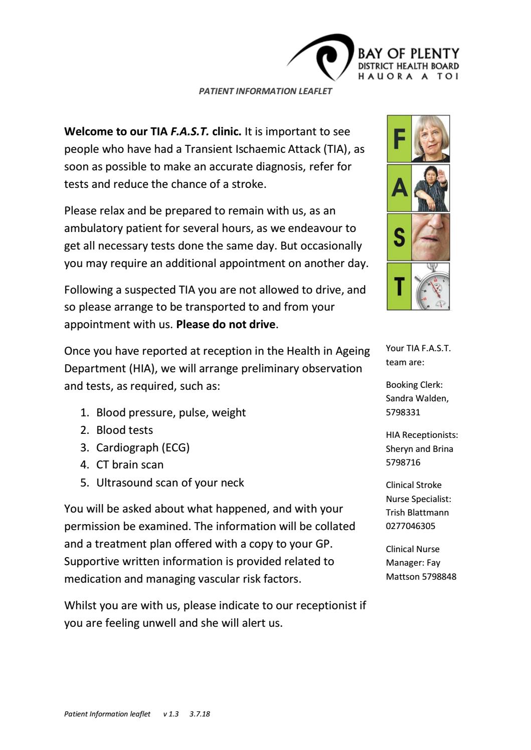 TIA FAST Clinic Patient Information by WBOP PHO - Issuu