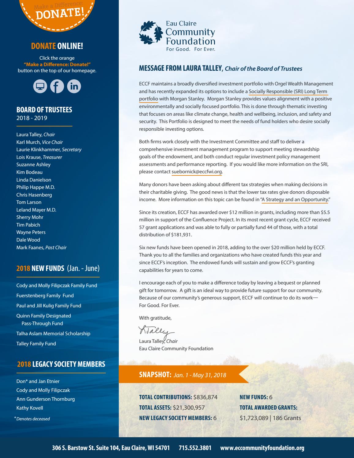 Eau Claire Community Foundation Summer 2018 Newsletter by Eau Claire Community Foundation - Issuu