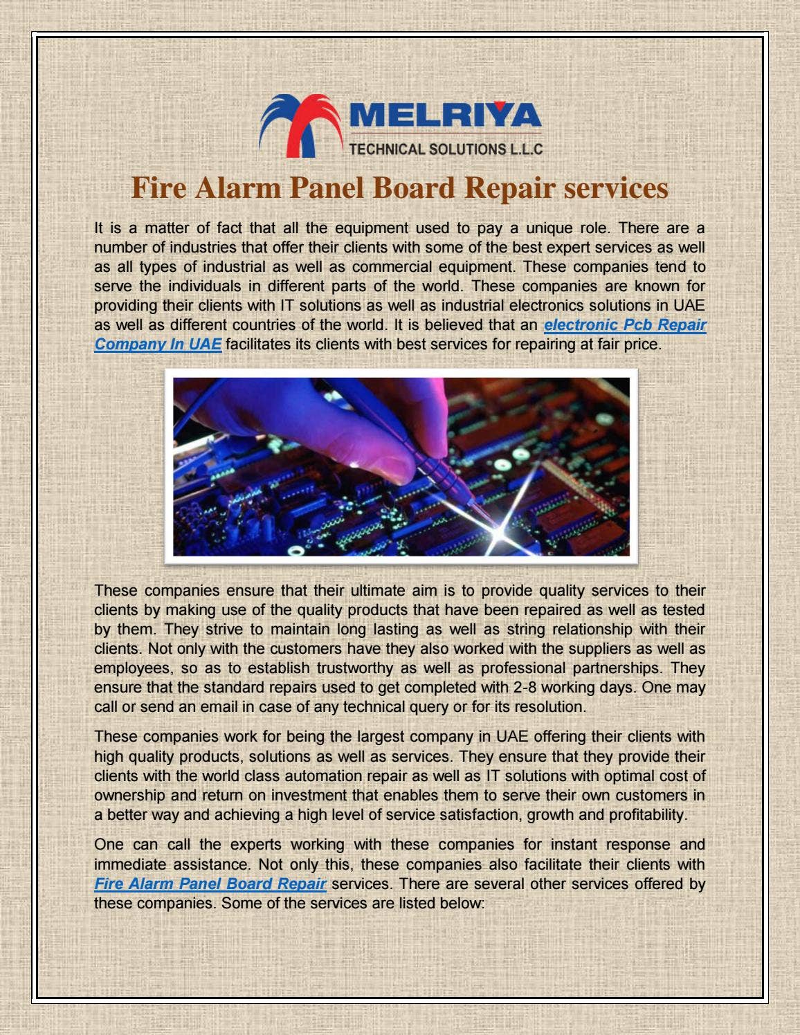 Fire Alarm Panel Board Repair services by Melriya Tech Solutions - Issuu