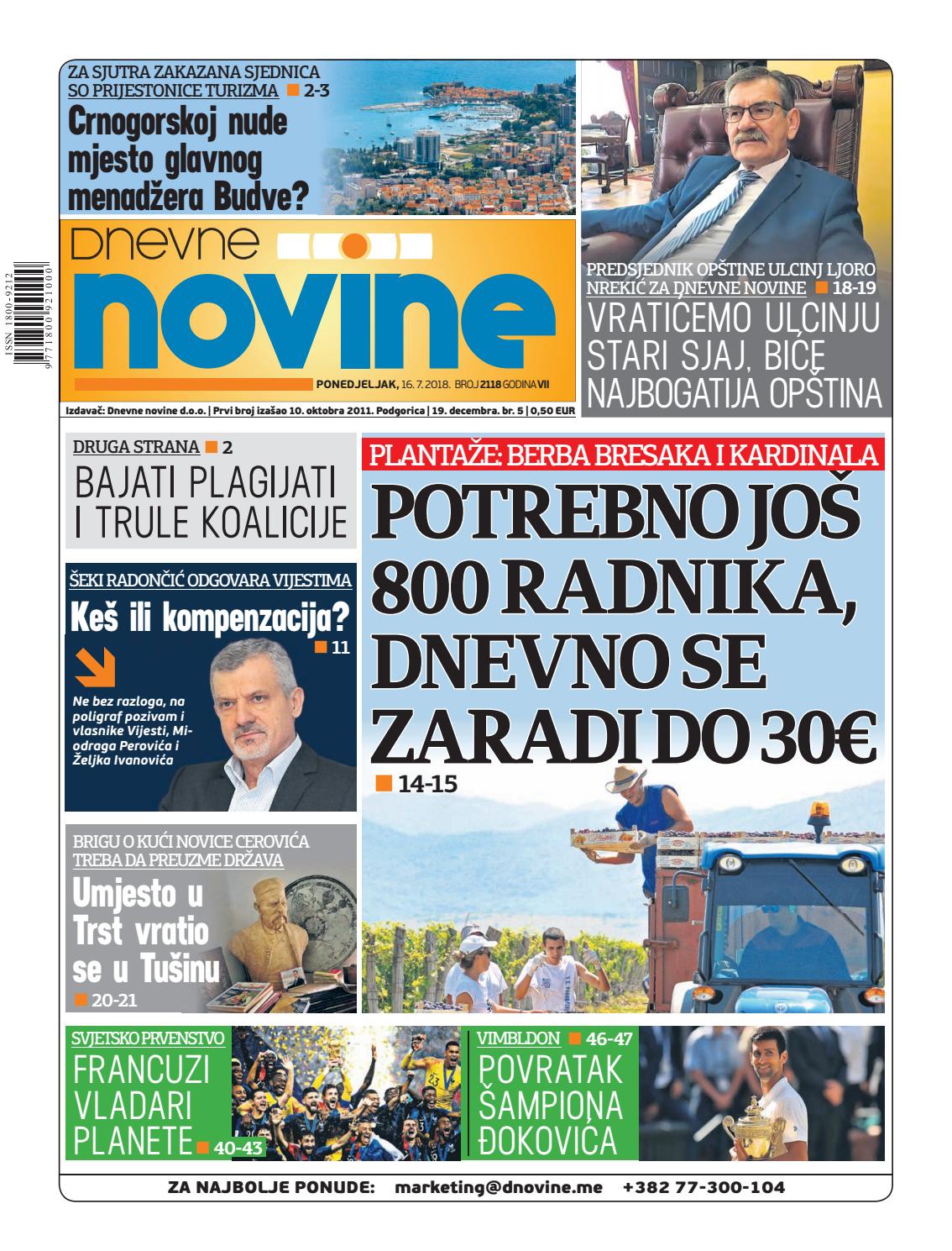 Dnevne novine 16. jul 2018. by Dnevne Novine - Issuu