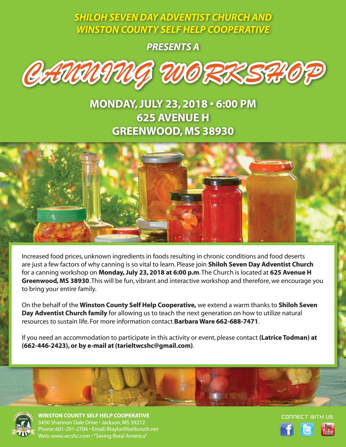 Shiloh Seven Day Adventist Church Canning Workshop Flyer by Frank ...