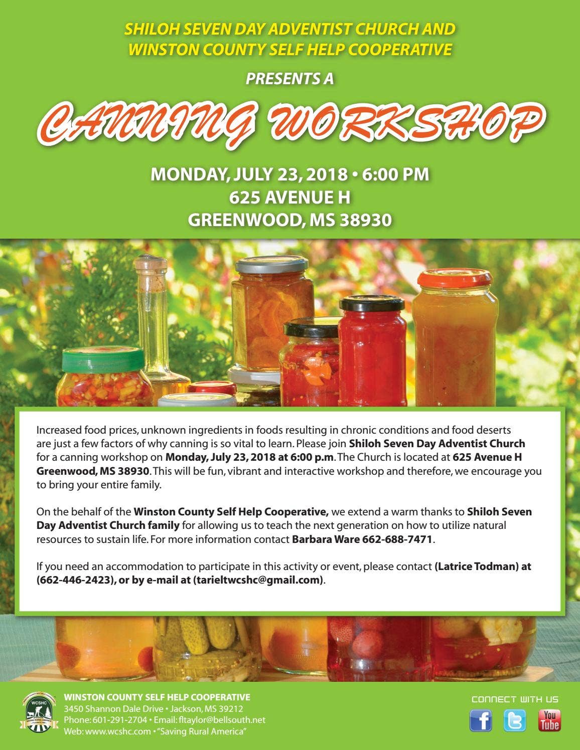 Shiloh Seven Day Adventist Church Canning Workshop Flyer by Frank ...