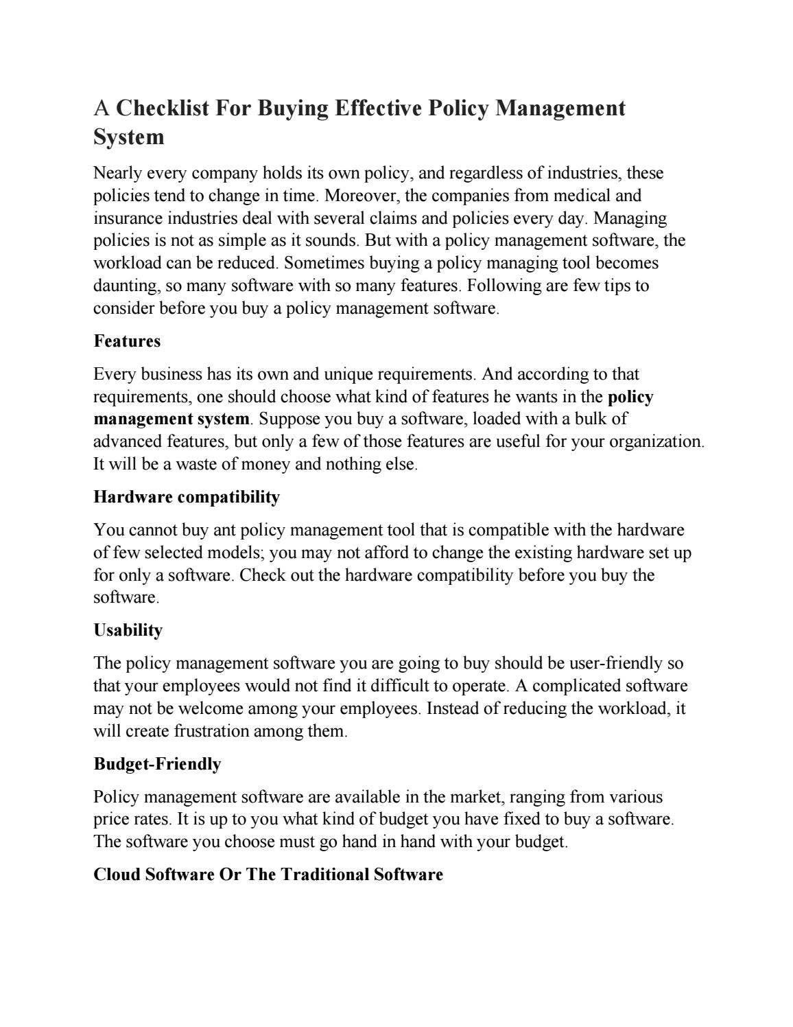A Checklist For Buying Effective Policy Management System by insureedge ...
