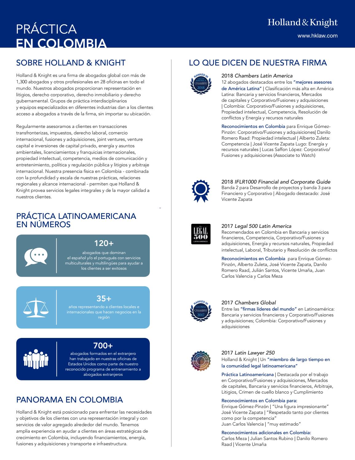 Holland & Knight's Colombia Practice (Spanish) by Holland & Knight - Issuu