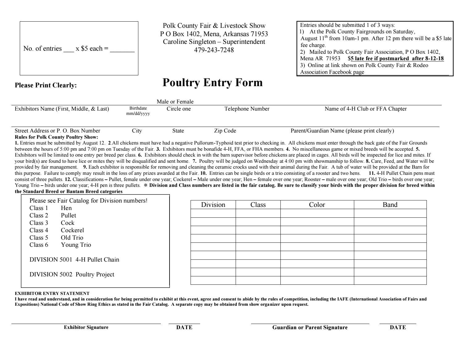 2018 Poultry Entry Form by The Pulse - Issuu