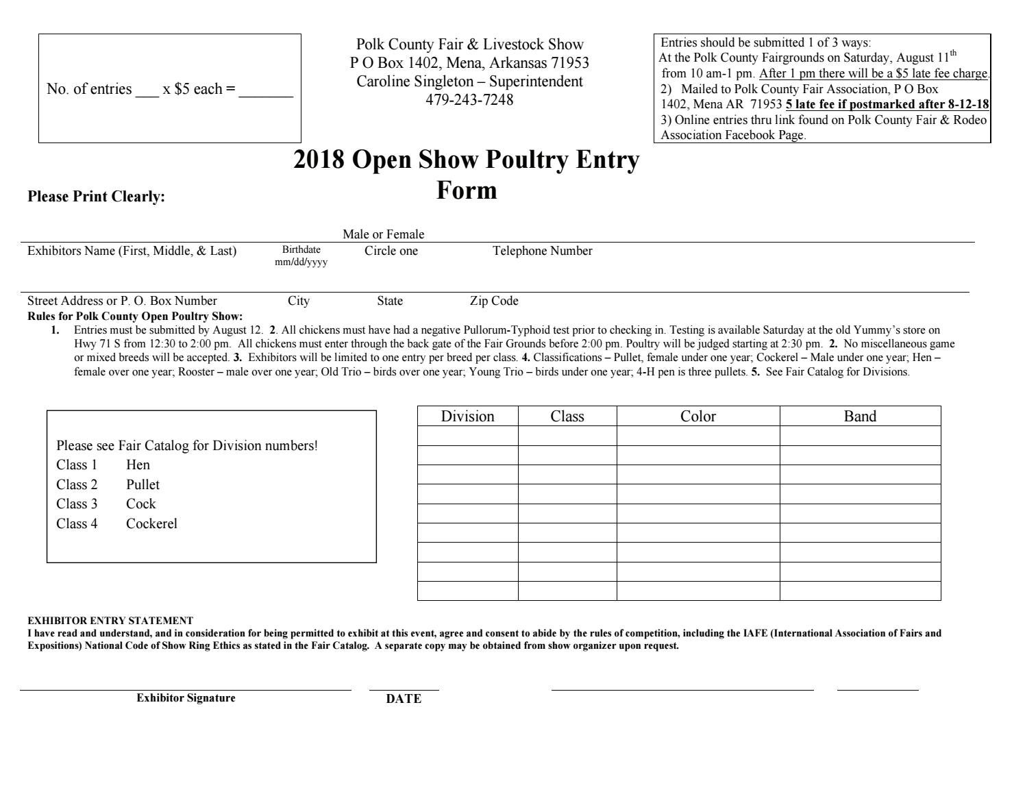 2018 Open Poultry Entry Form by The Pulse - Issuu