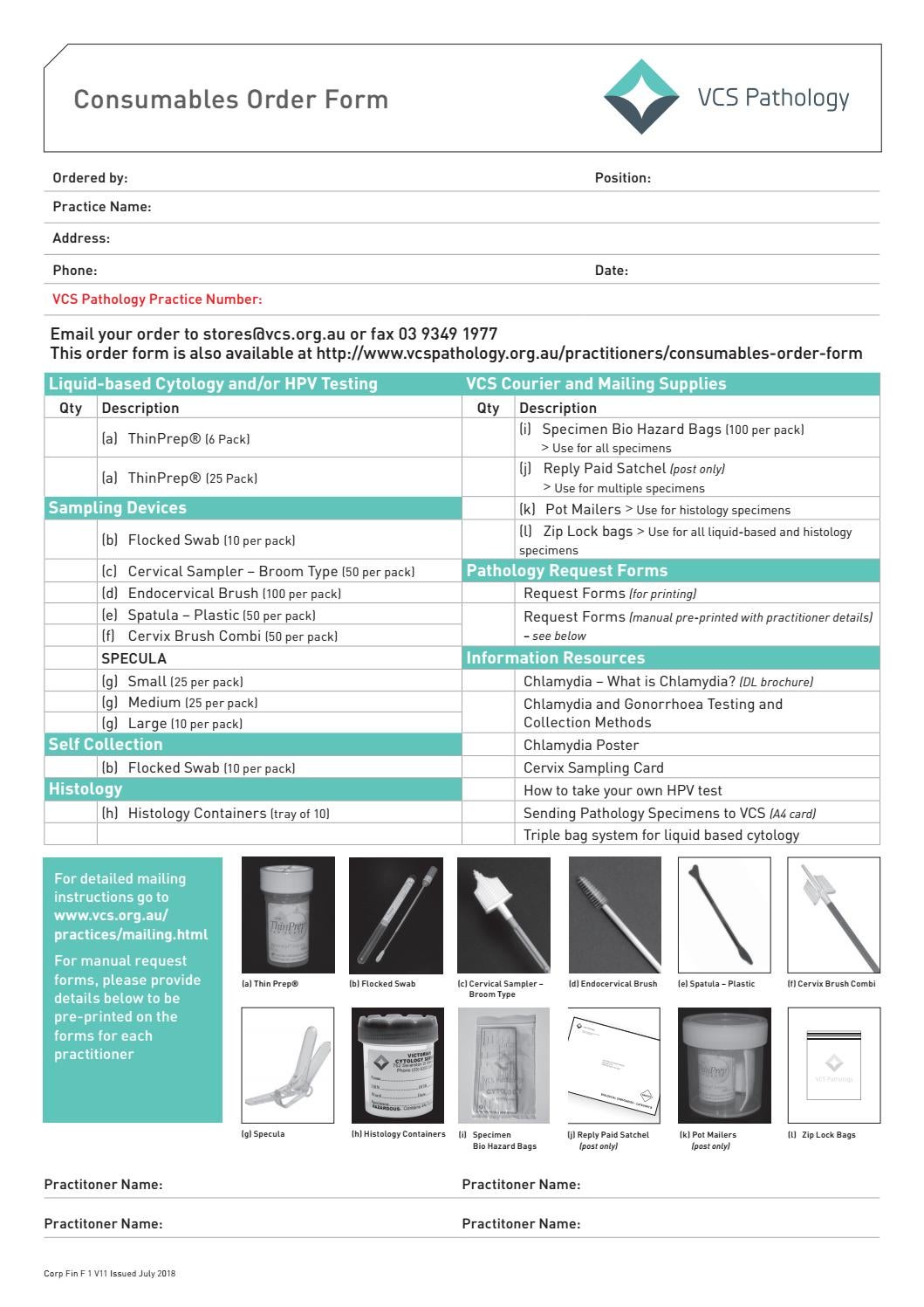 Consumable Order Form by Victorian Cytology Service - Issuu