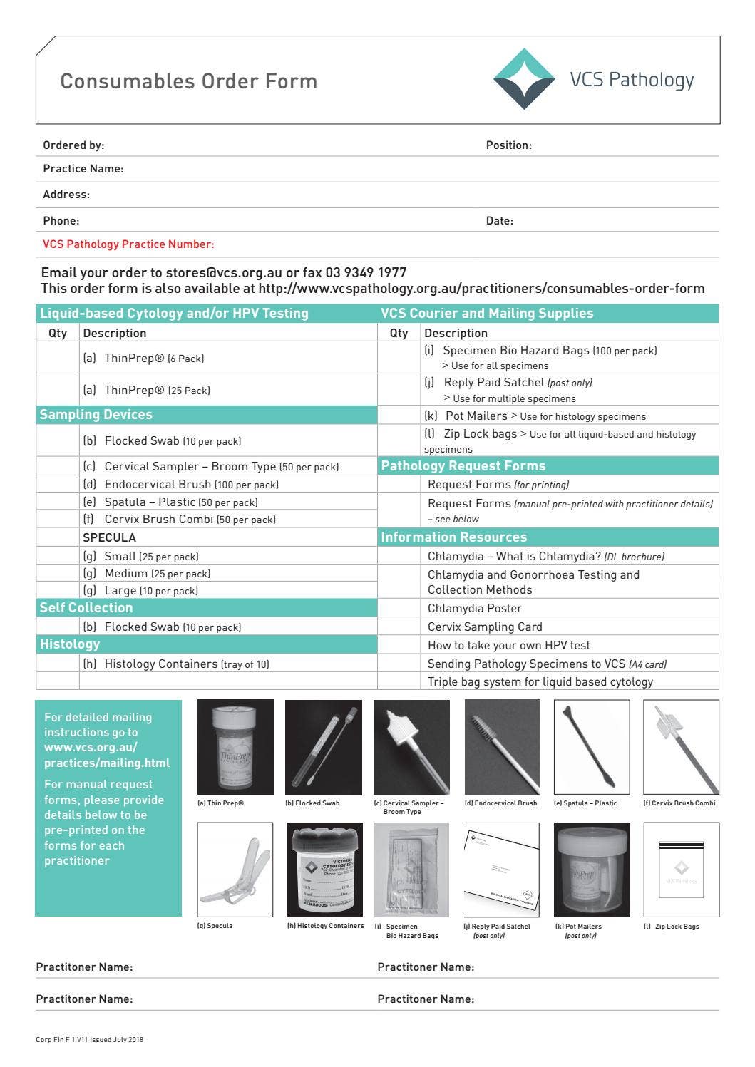 Consumable Order Form by Victorian Cytology Service - Issuu
