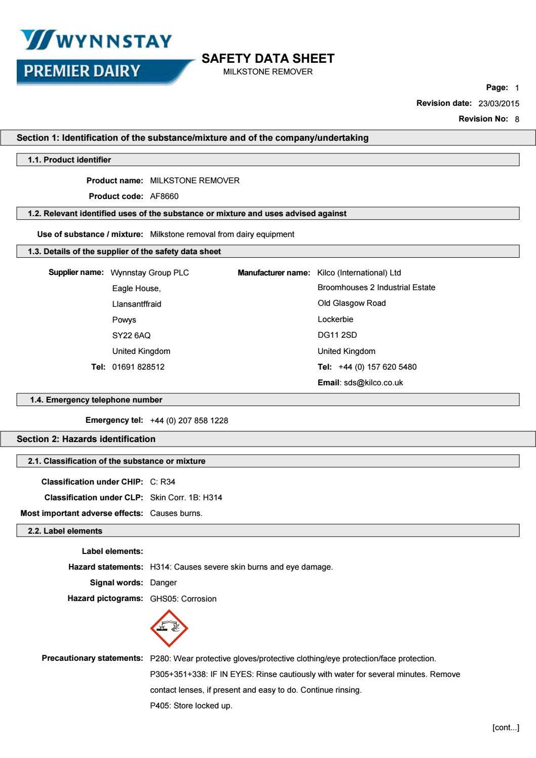 Wynnsan Milkstone Remover SDS by WynnstayGroup - Issuu